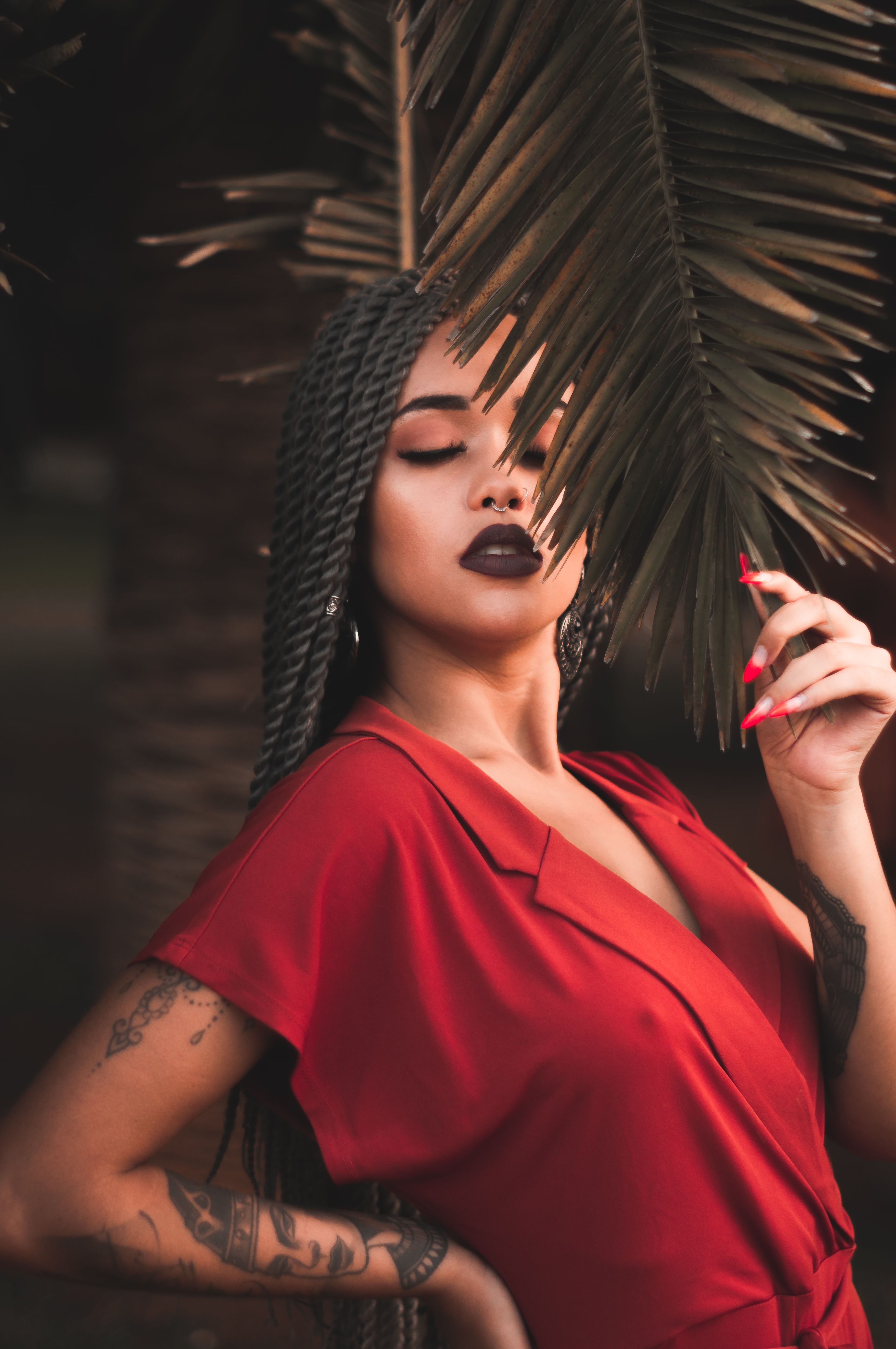 Lady Wearing Red V Neck Dress · Free Stock Photo