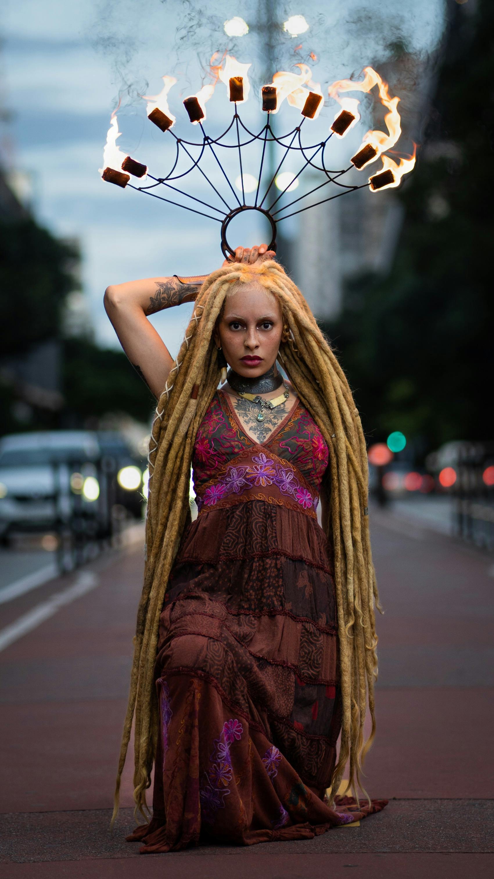 Fire Performer with Blonde Dreadlocks · Free Stock Photo
