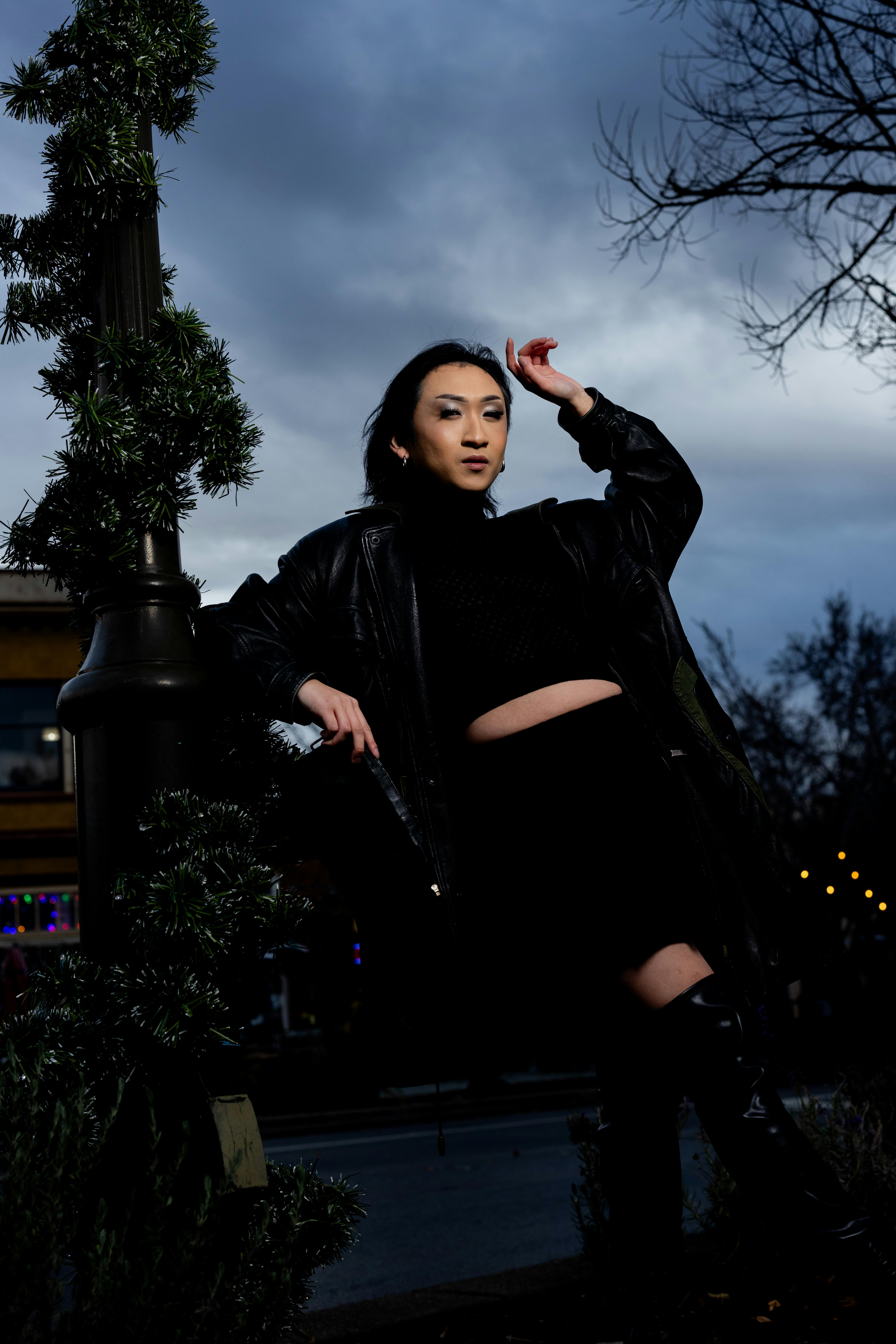 Model Posing in Leather Jacket and Mini · Free Stock Photo