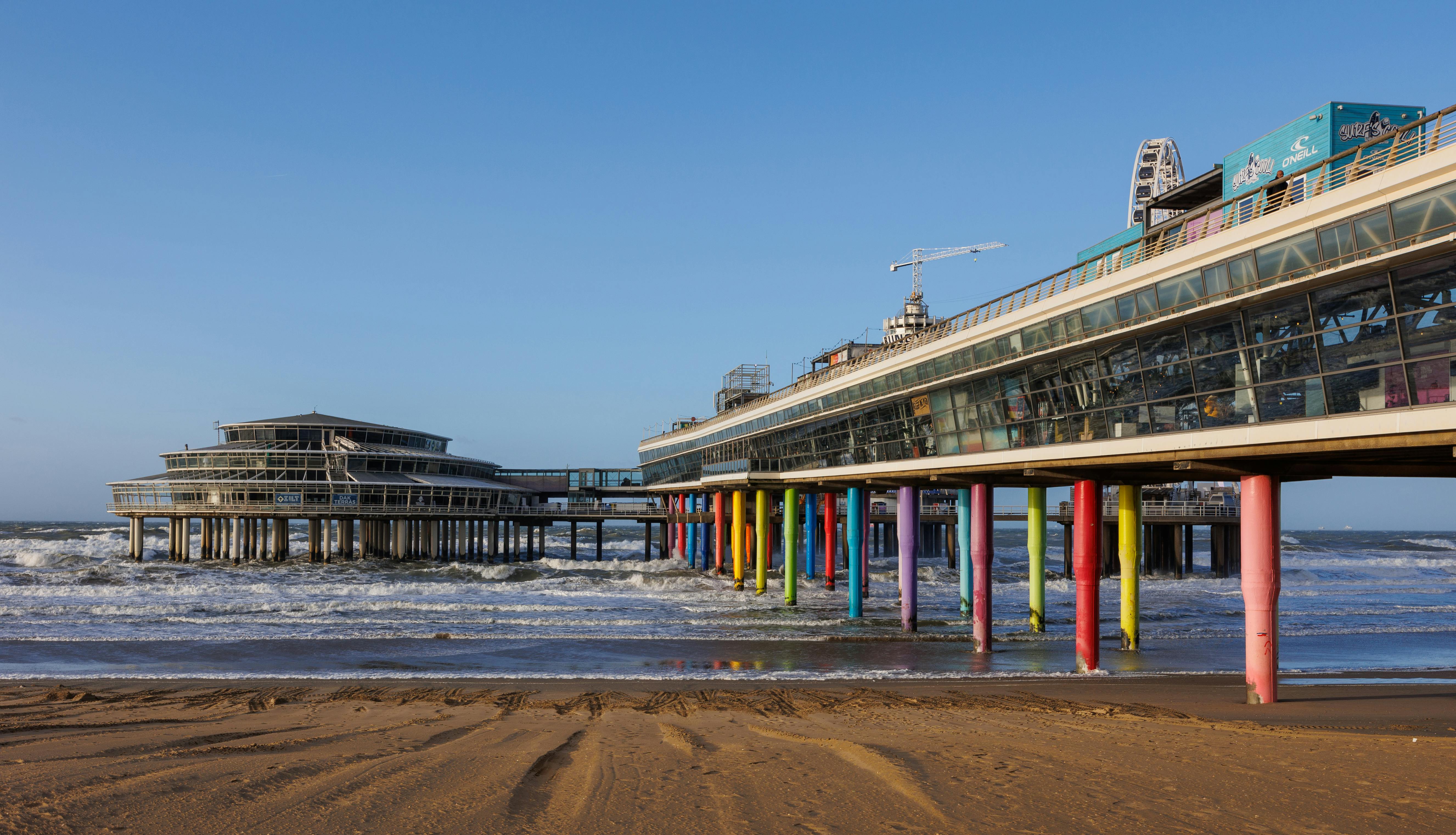 Colorful Pillars of De Pier in Resort Town of Scheveningen Netherlands ...