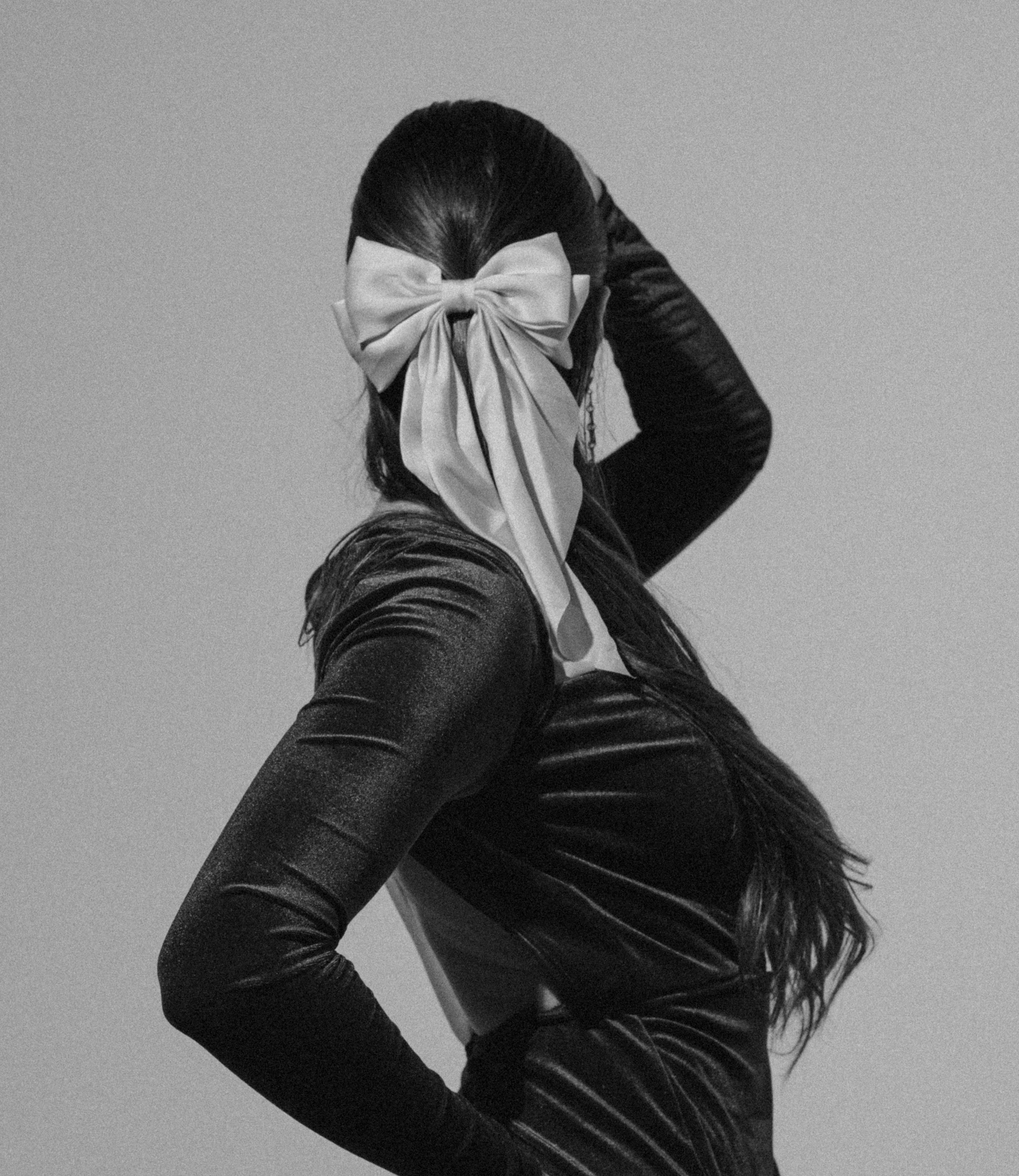 Woman Wearing Dress and Ribbon in Black and White · Free Stock Photo