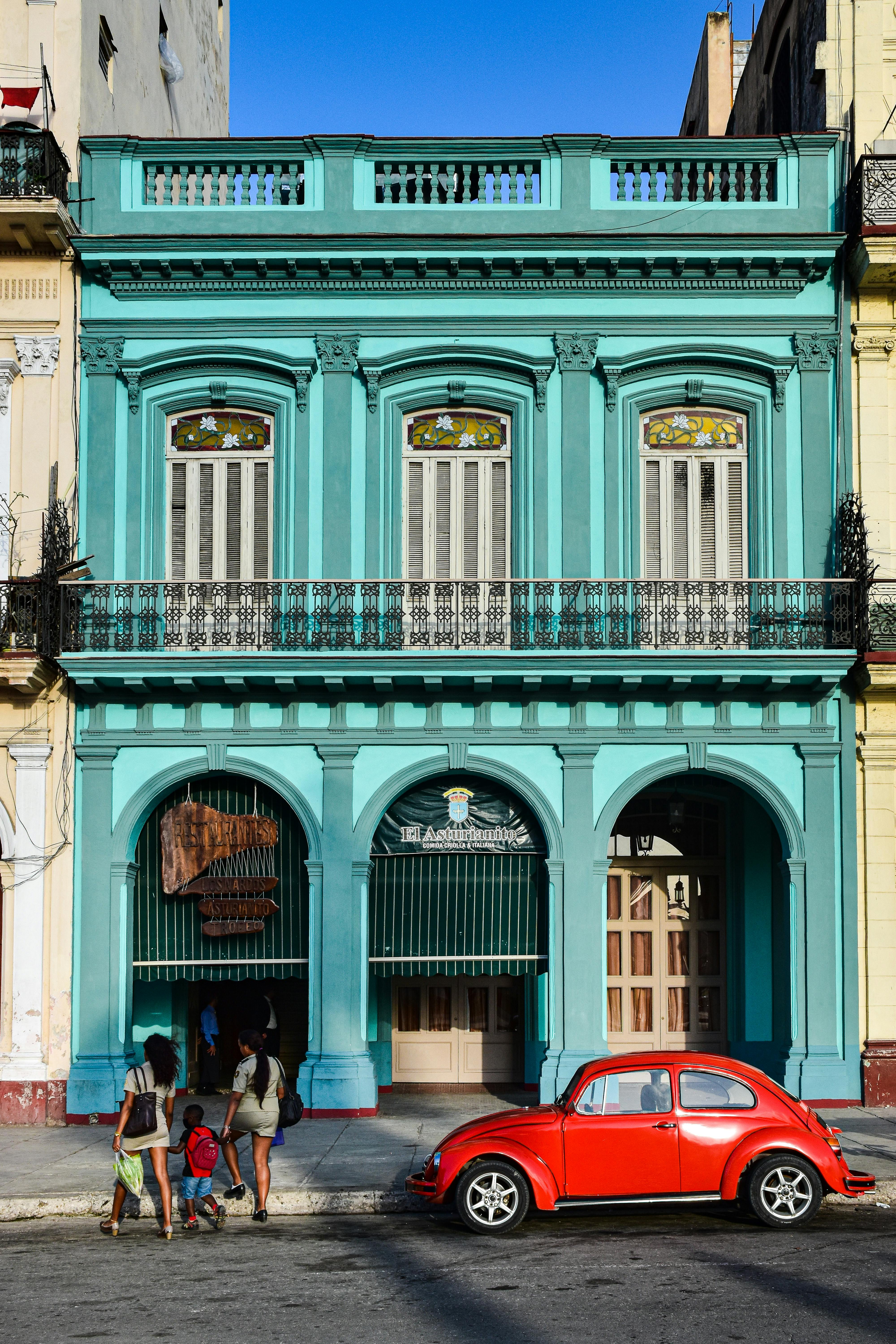 Vintage Volkswagen Beetle Parked in front of Blue Building in Havana ...