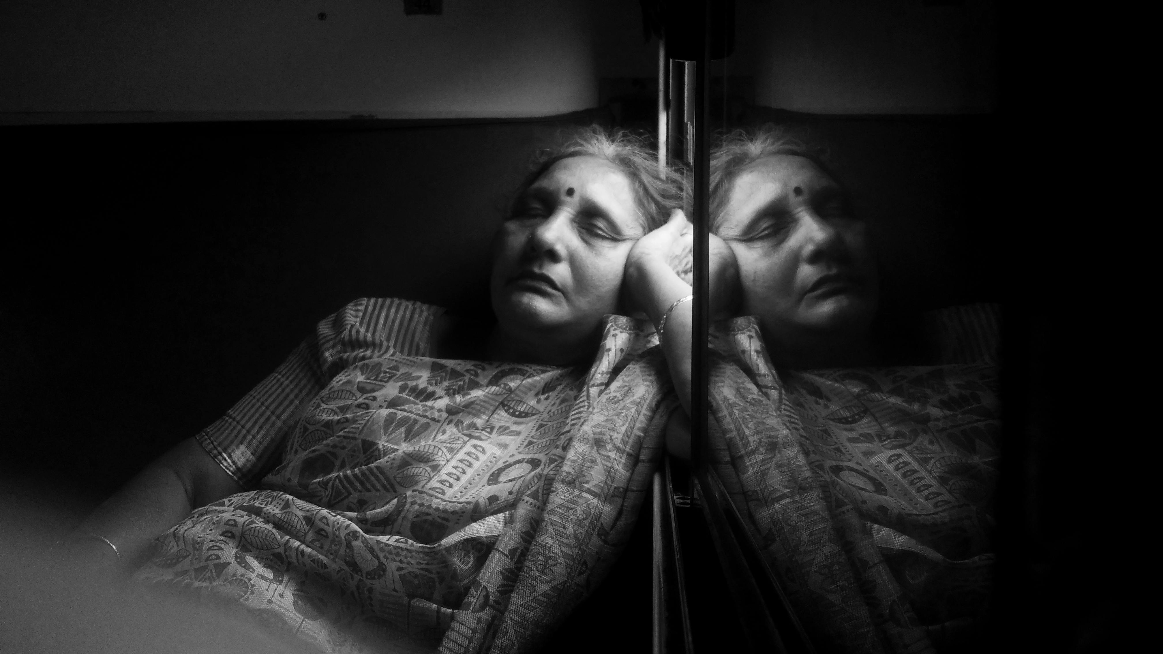 Grayscale Photo Of Woman's Reflection · Free Stock Photo