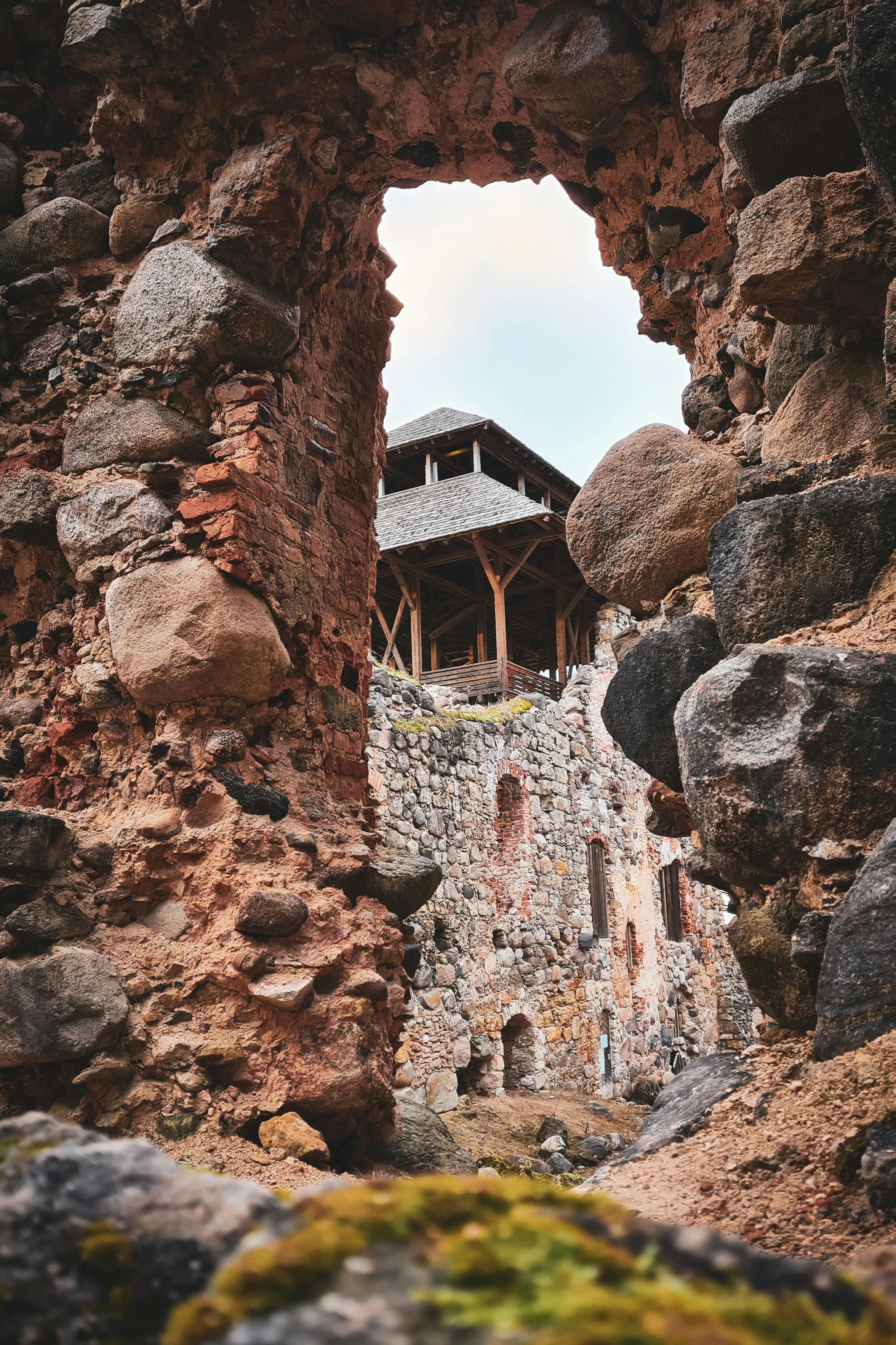 Wooden Observation Deck in the Ruins of the Rauna Castle in Latvia ...