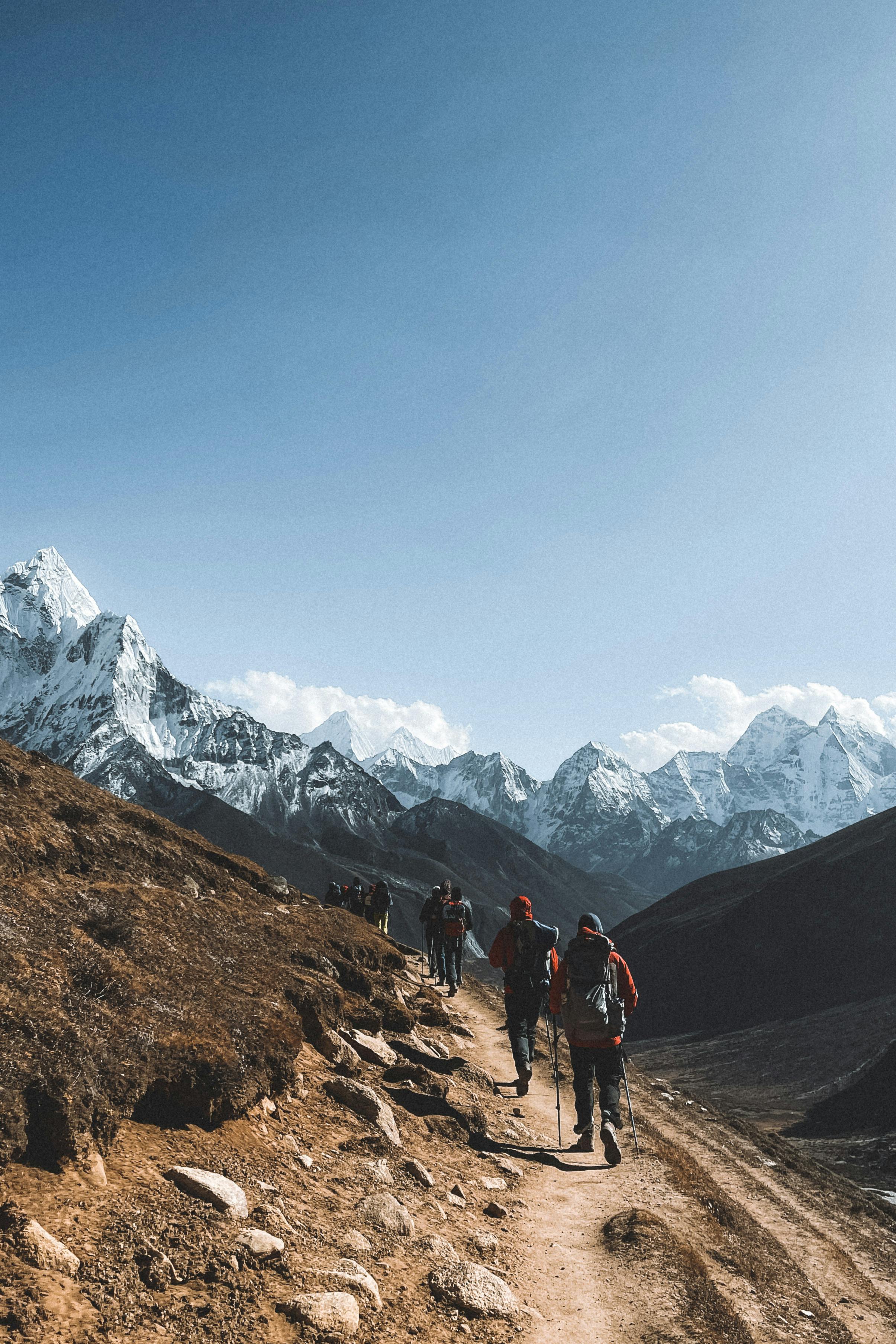 Back View of a Group of People Hiking in a Trail in Mountains · Free ...