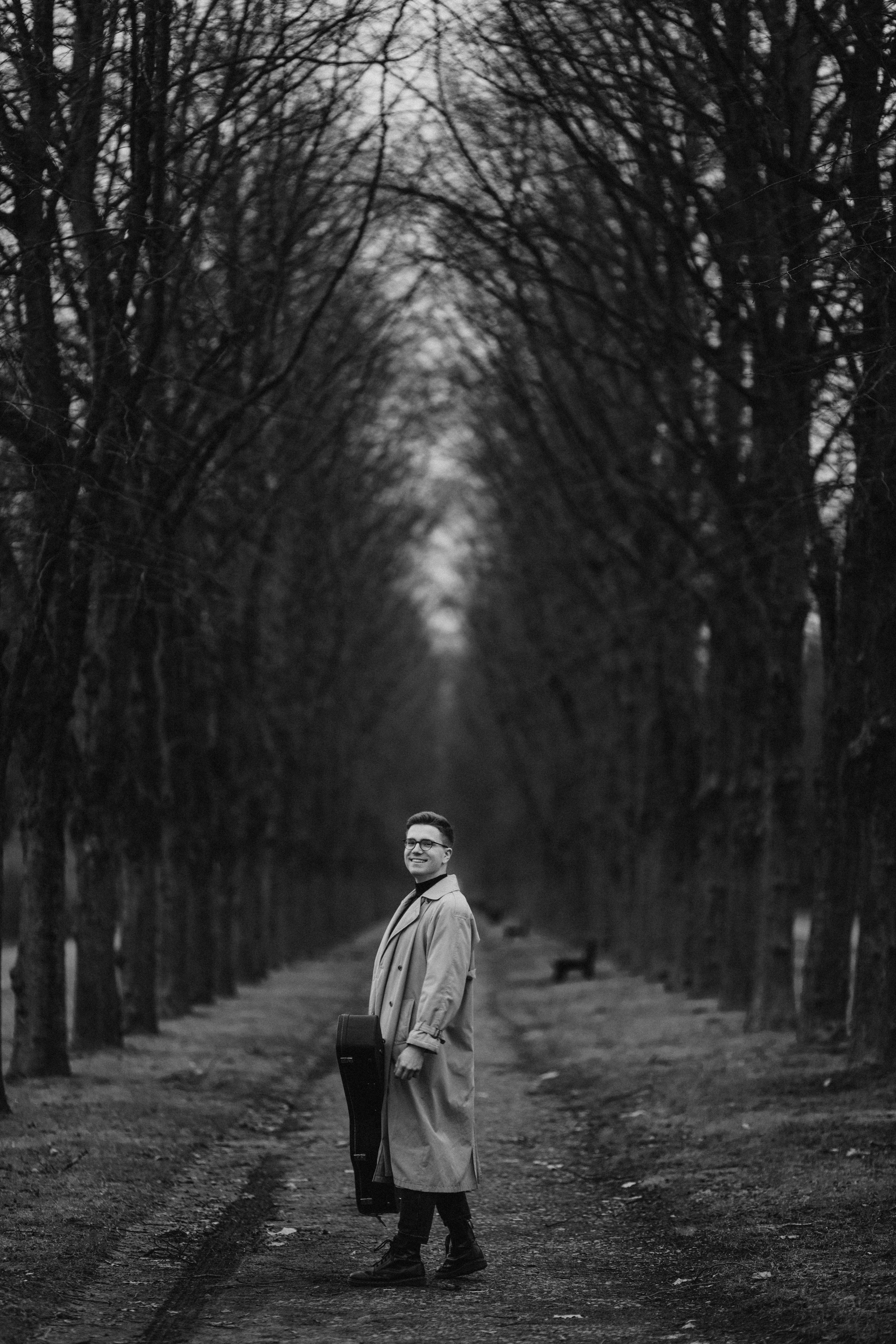 Man on a Path in a Park in Black and White · Free Stock Photo
