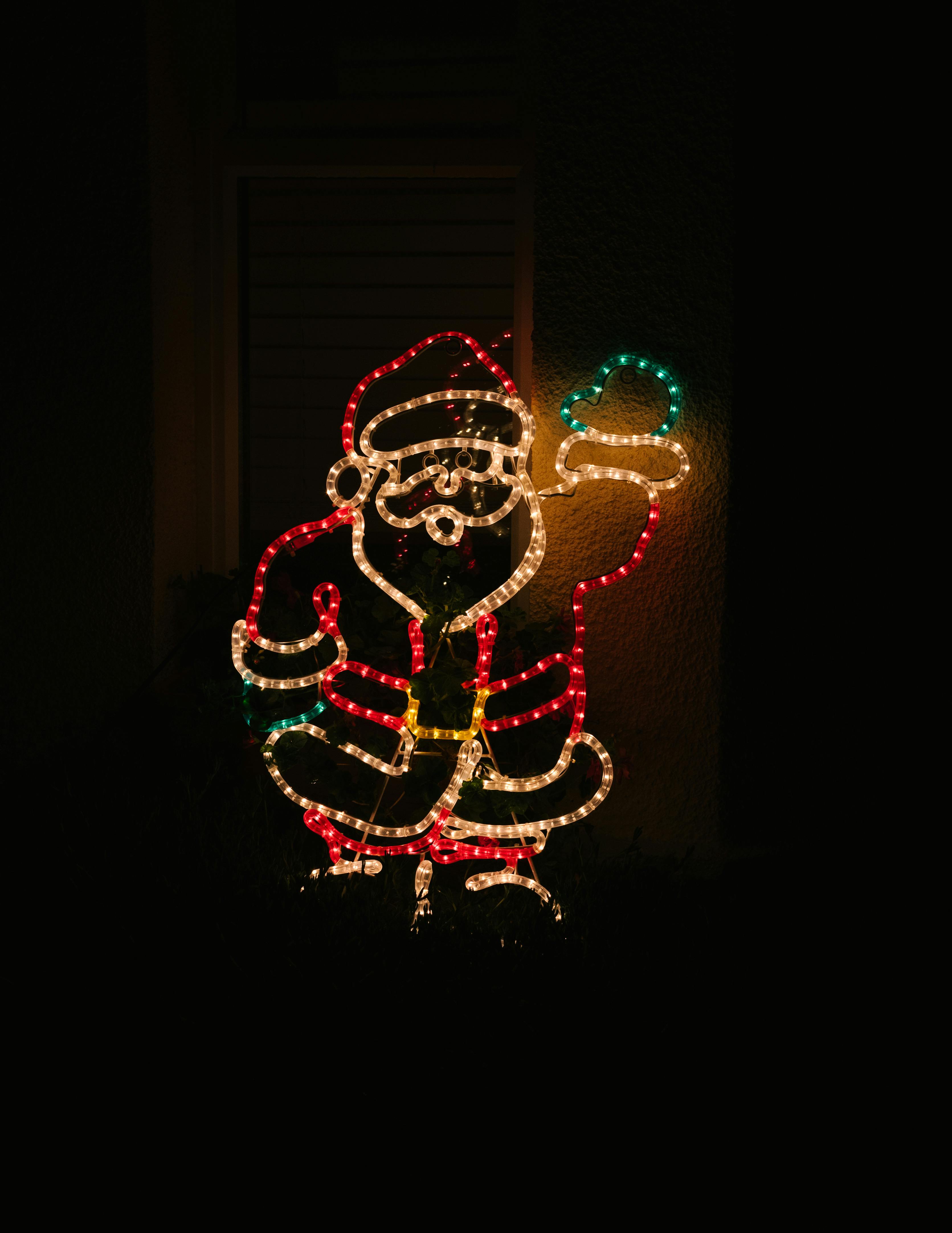 Santa Decoration Made of Twinkle Lights at Night · Free Stock Photo