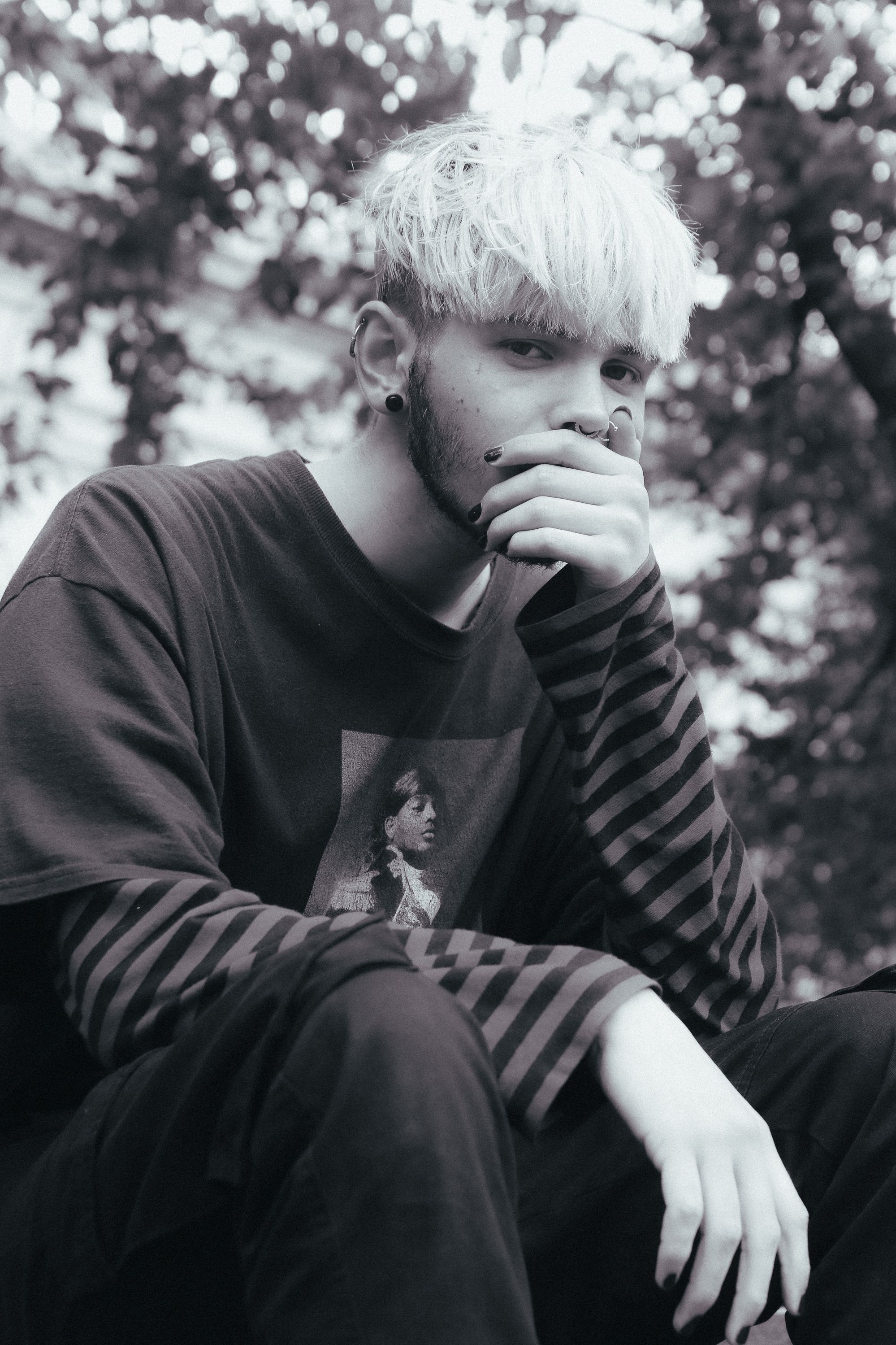Man Sitting with Hand over Mouth · Free Stock Photo