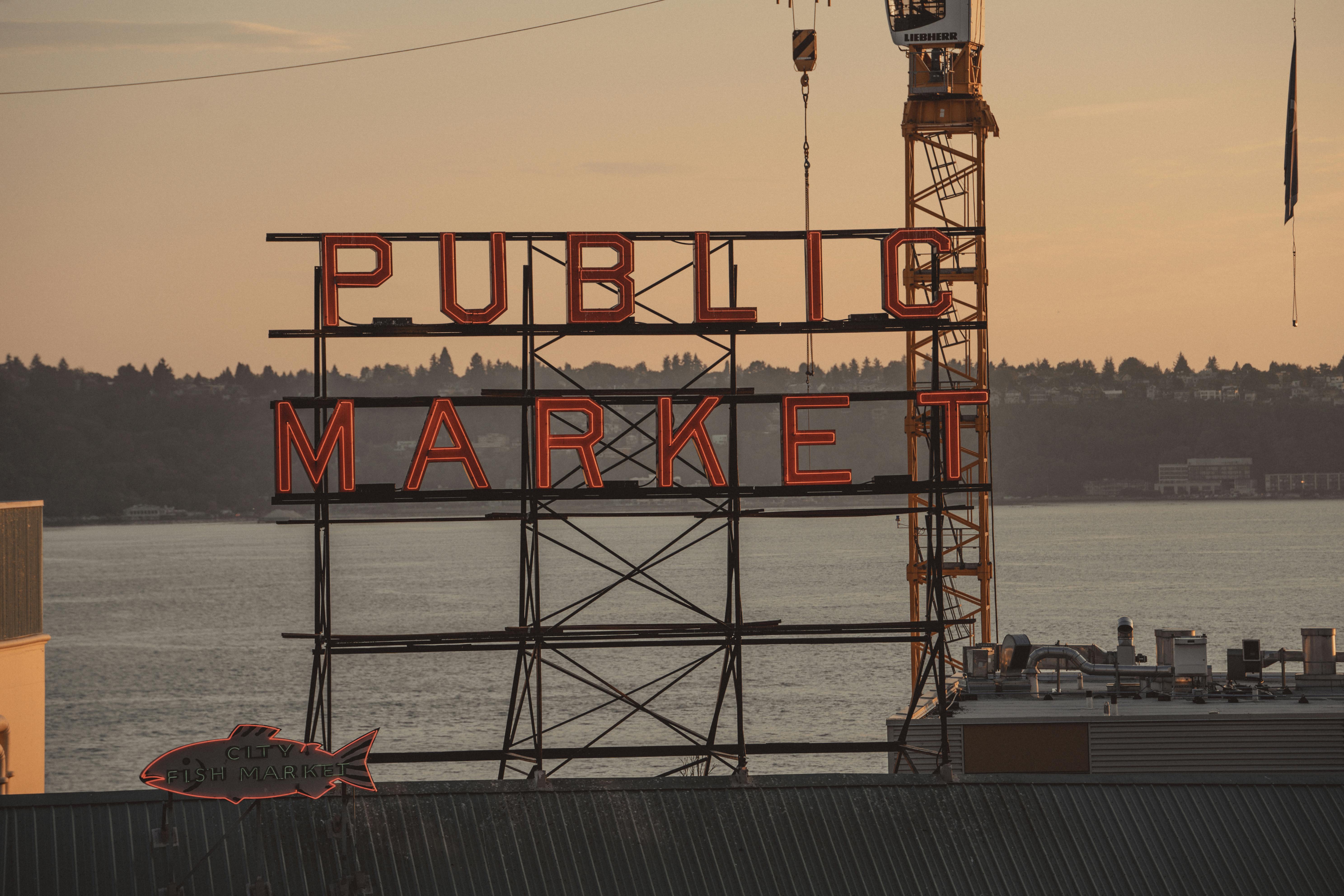 Pike Place Market Neon on Roof of Building in Seattle · Free Stock Photo