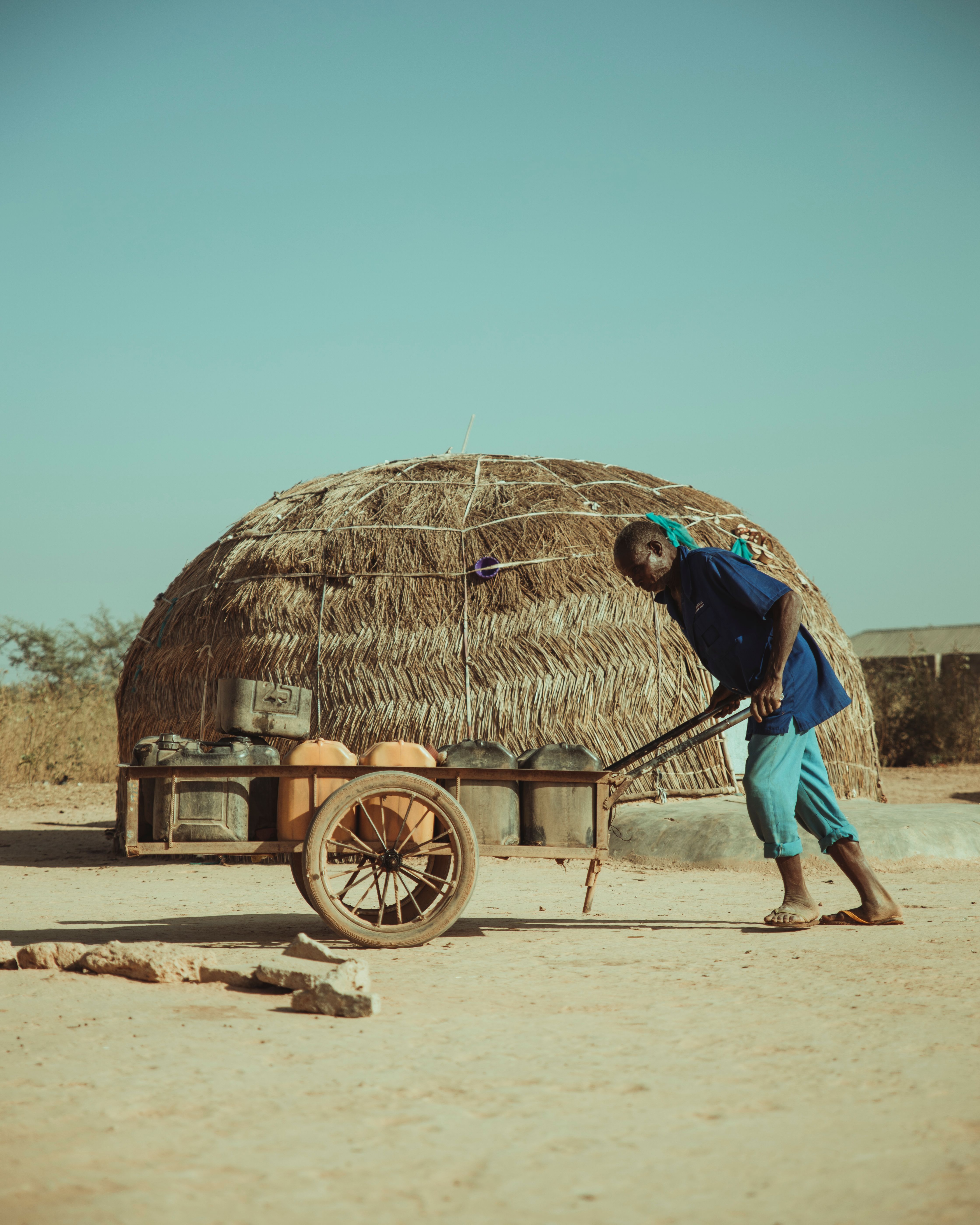 Man Carrying a Trolley of Hay · Free Stock Photo