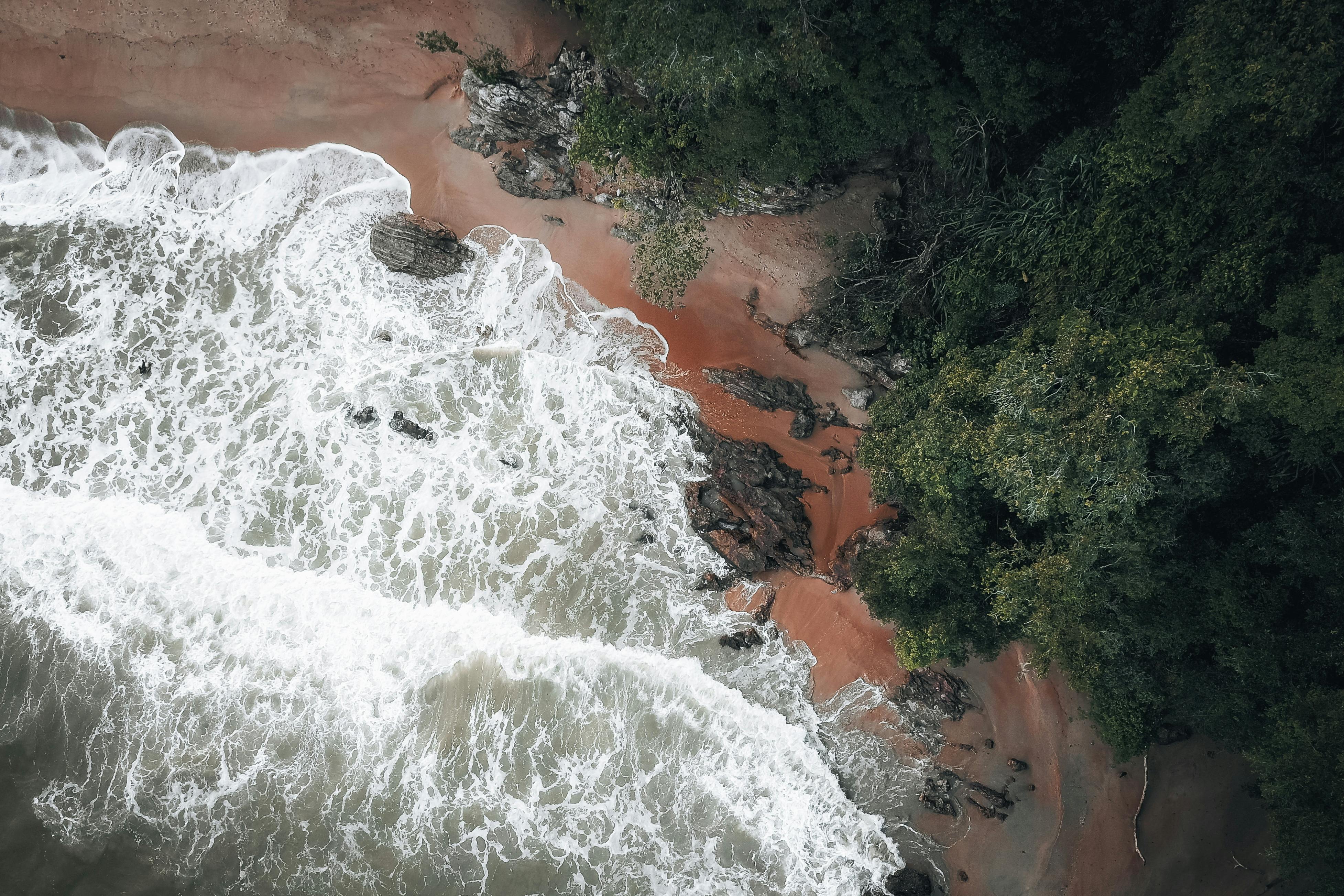Wave and Rocks on Beach in Birds Eye View · Free Stock Photo