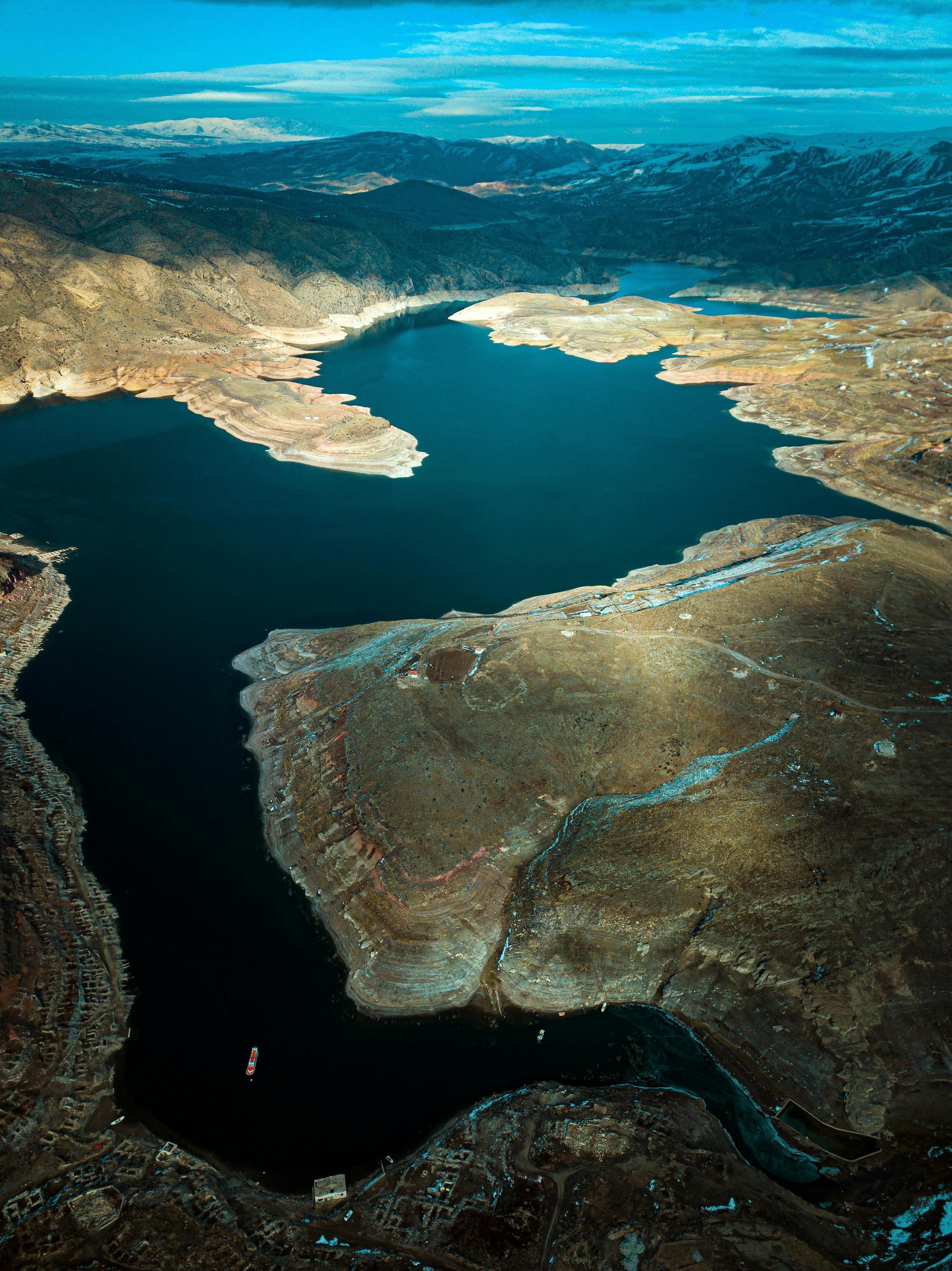 Aerial Photo of Lake Near Highway · Free Stock Photo