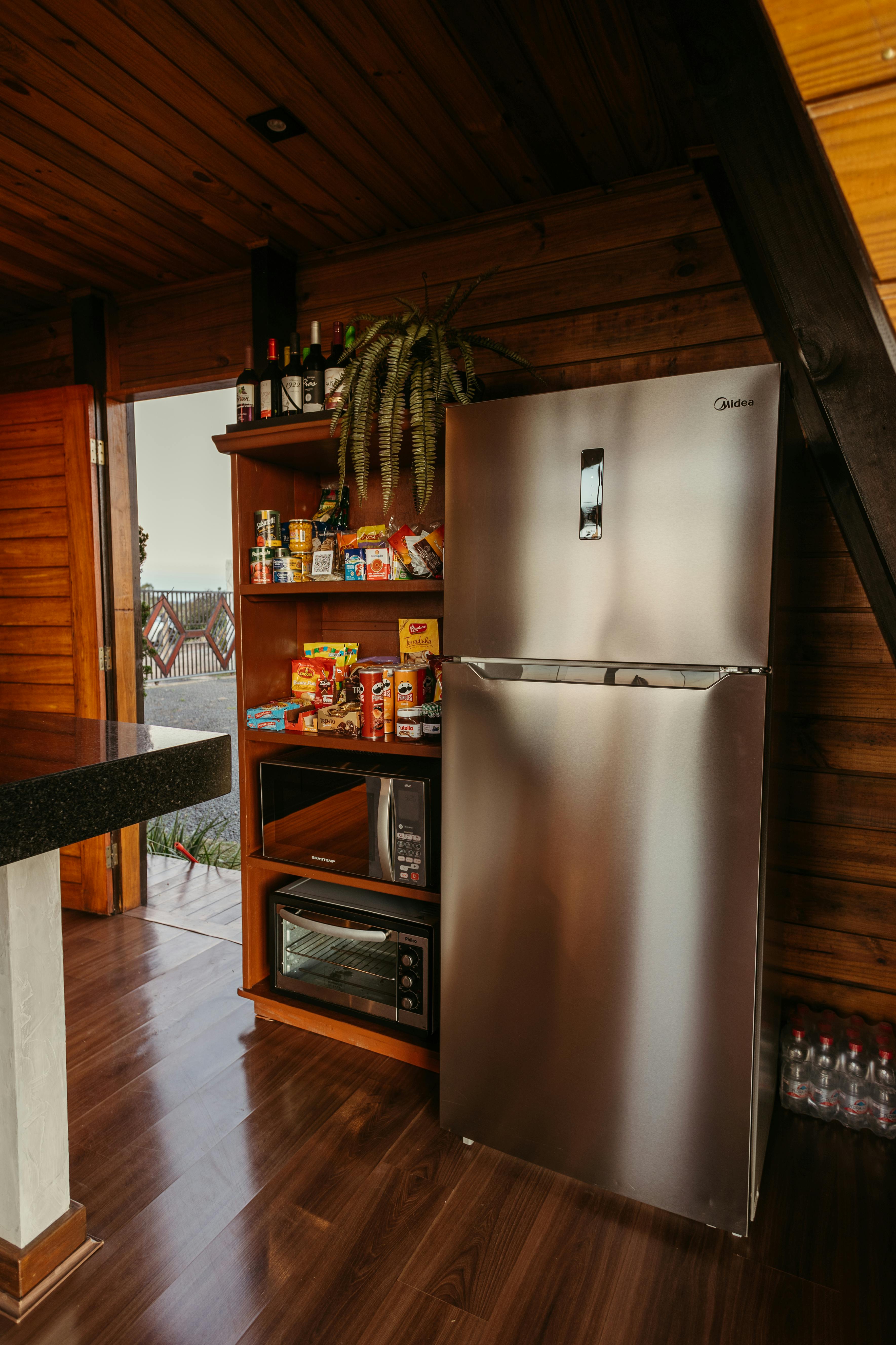 Silver Fridge in Rustic Kitchen · Free Stock Photo