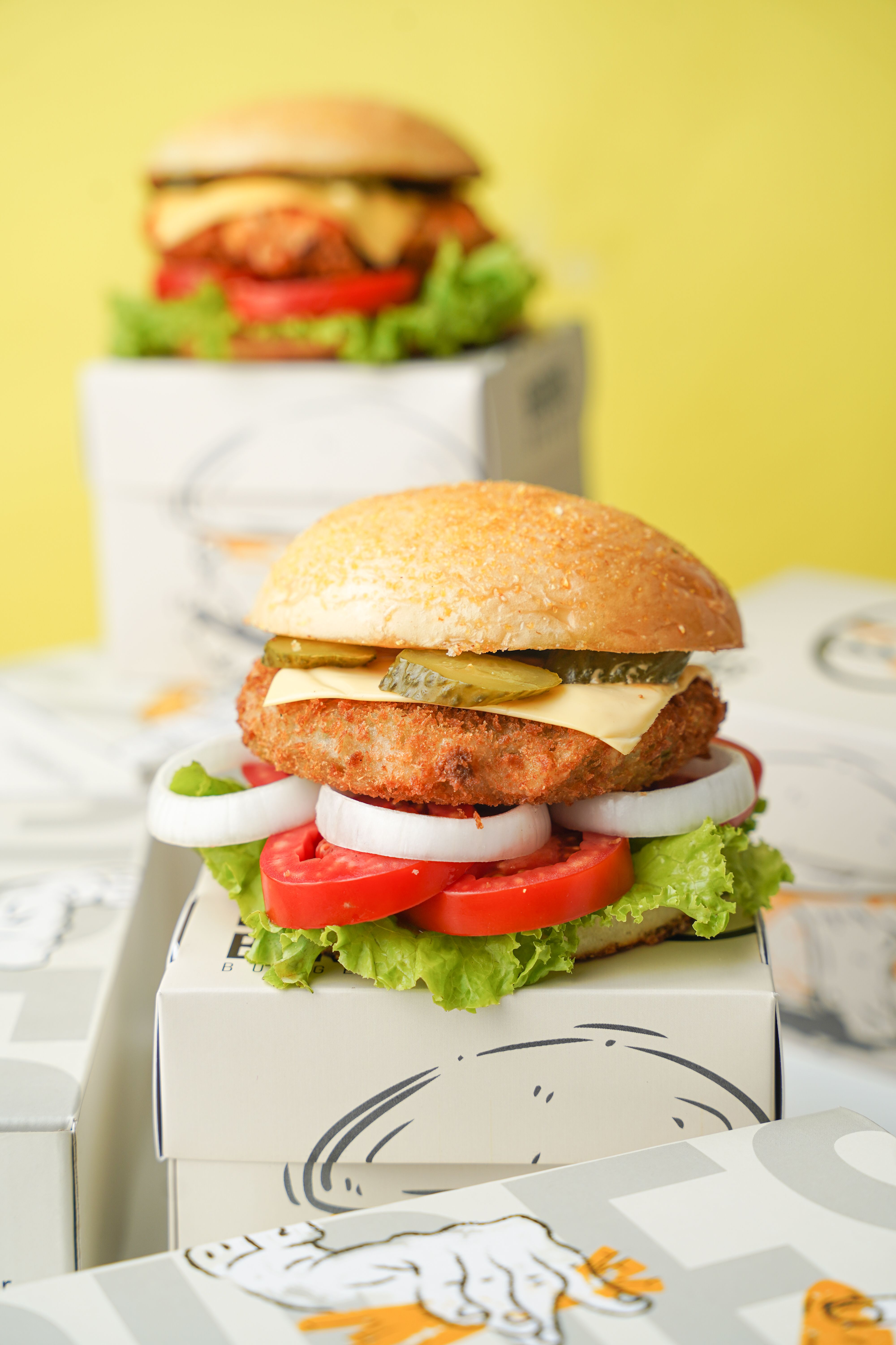 Close-up of Burgers Standing on Boxes · Free Stock Photo