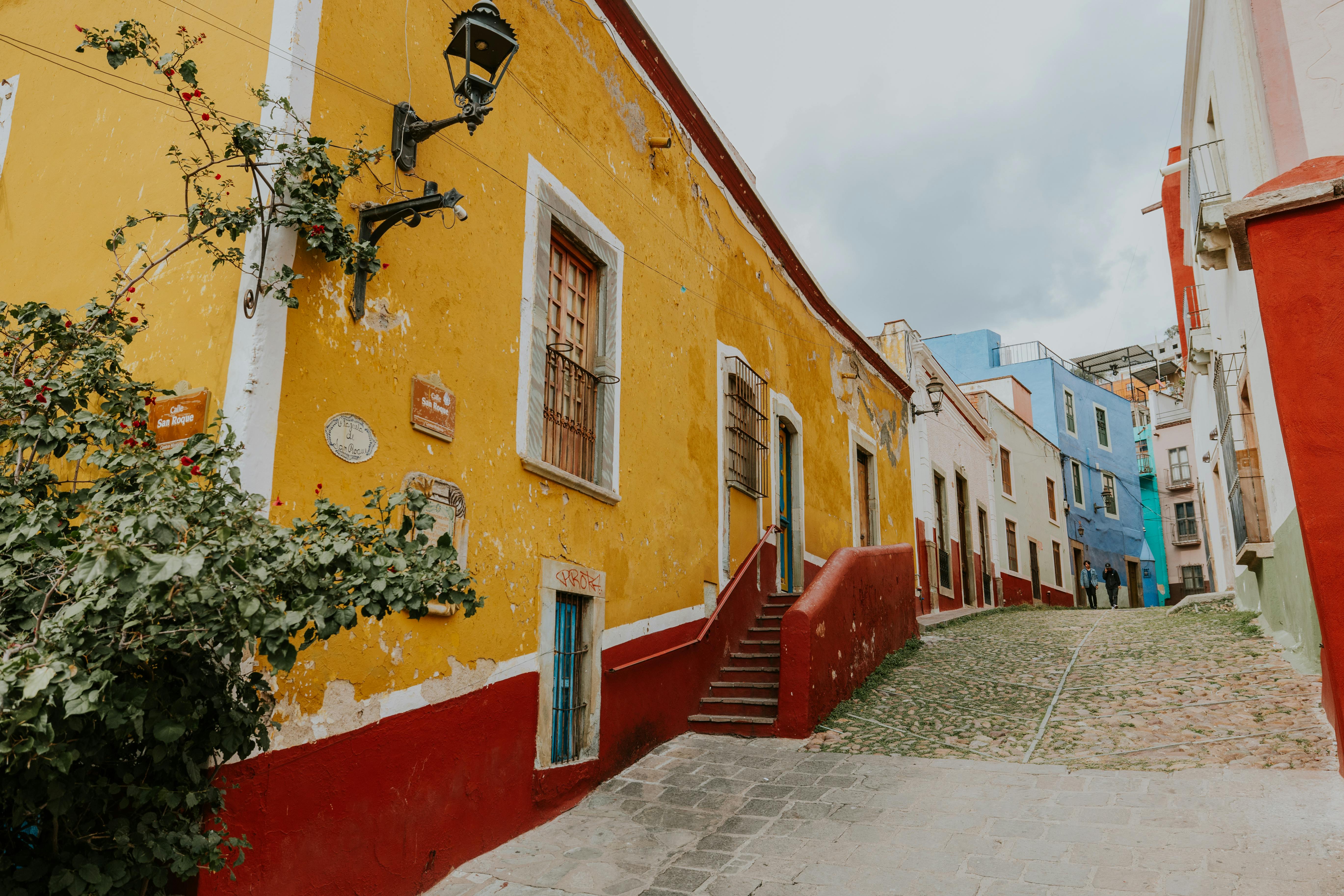 View of an Alley with Colorful Houses on the Sides in Guanajuato ...