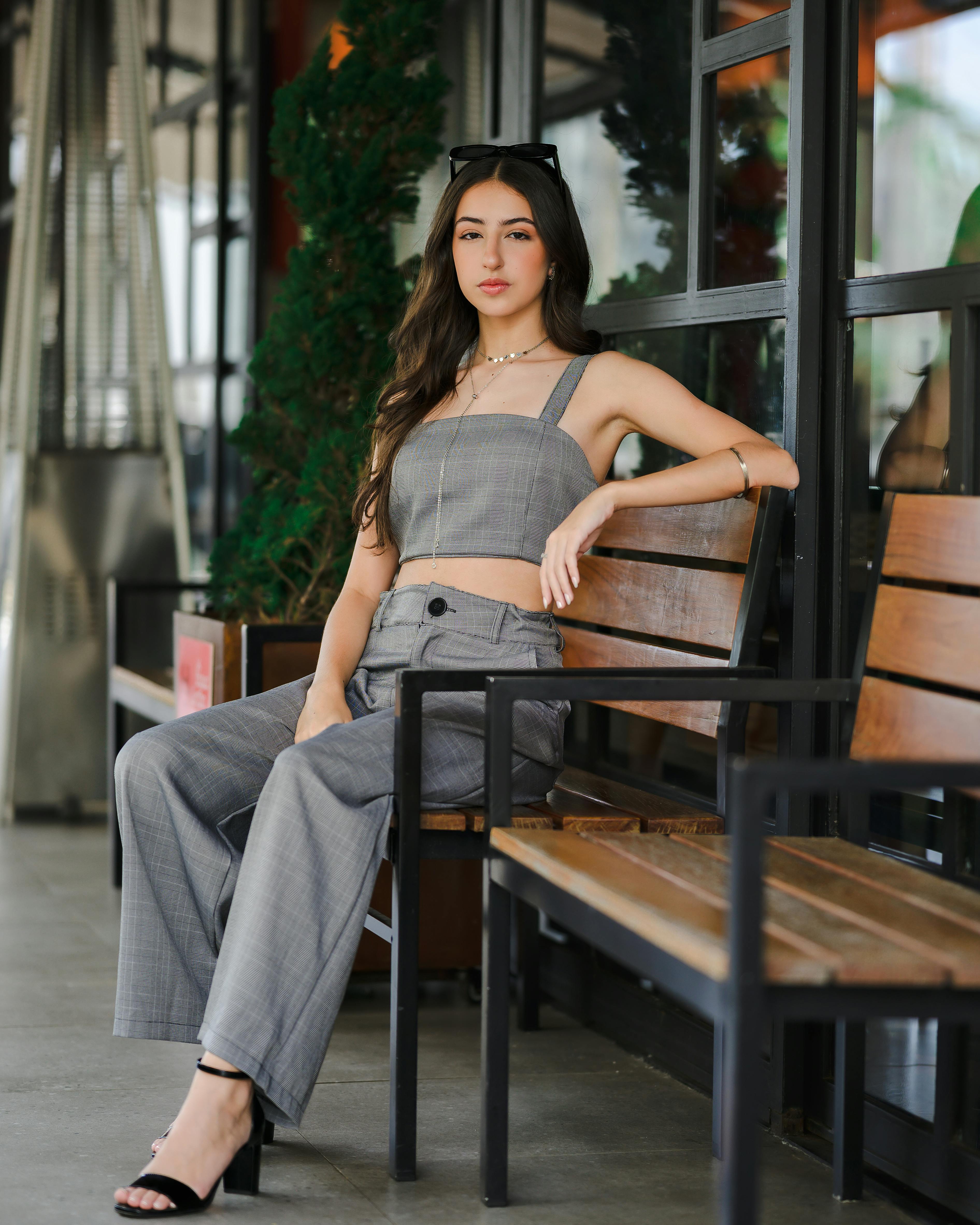 Model Sitting on Bench · Free Stock Photo