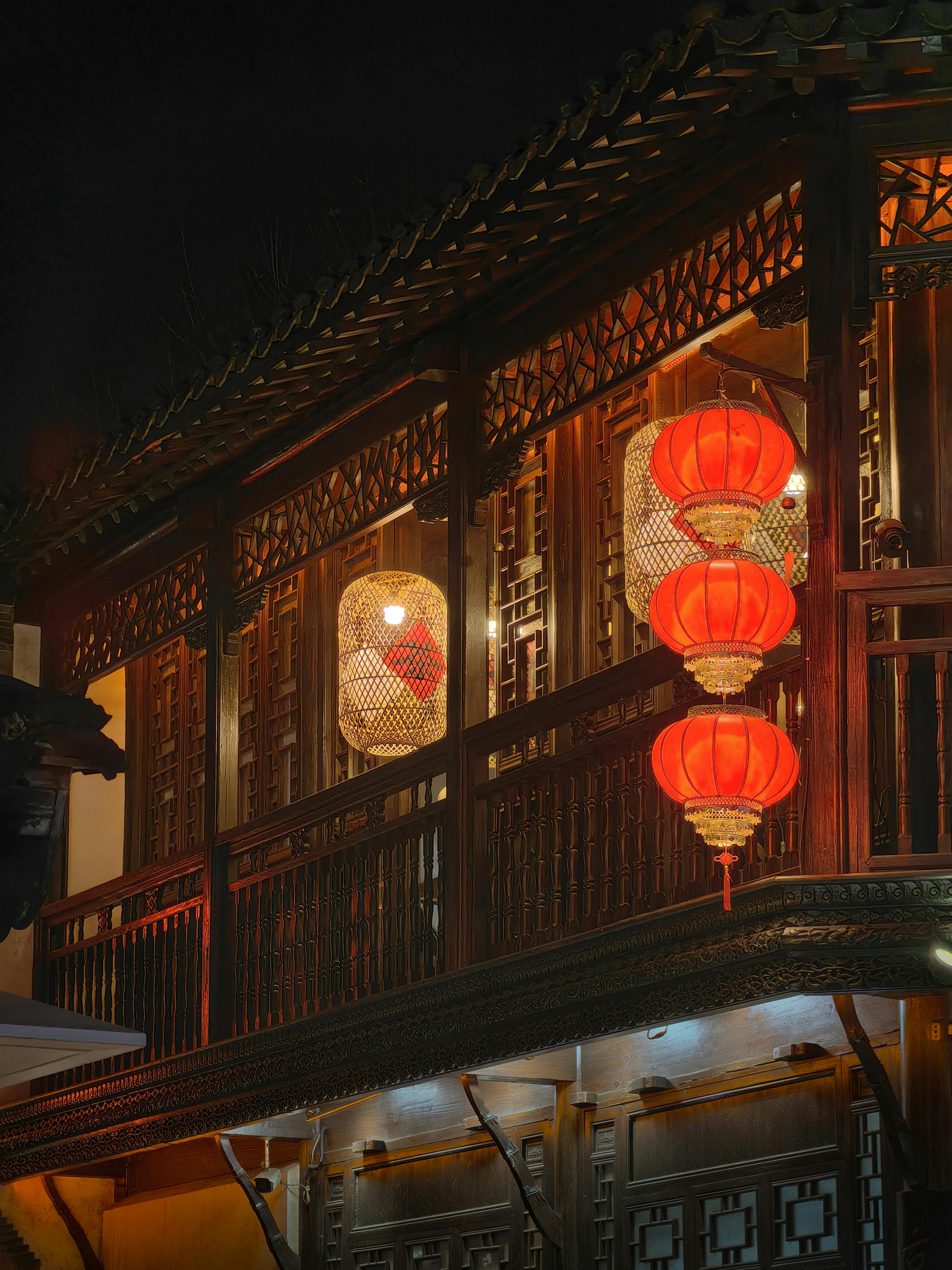 Red Lanterns Hanging on a Traditional Chinese Building · Free Stock Photo