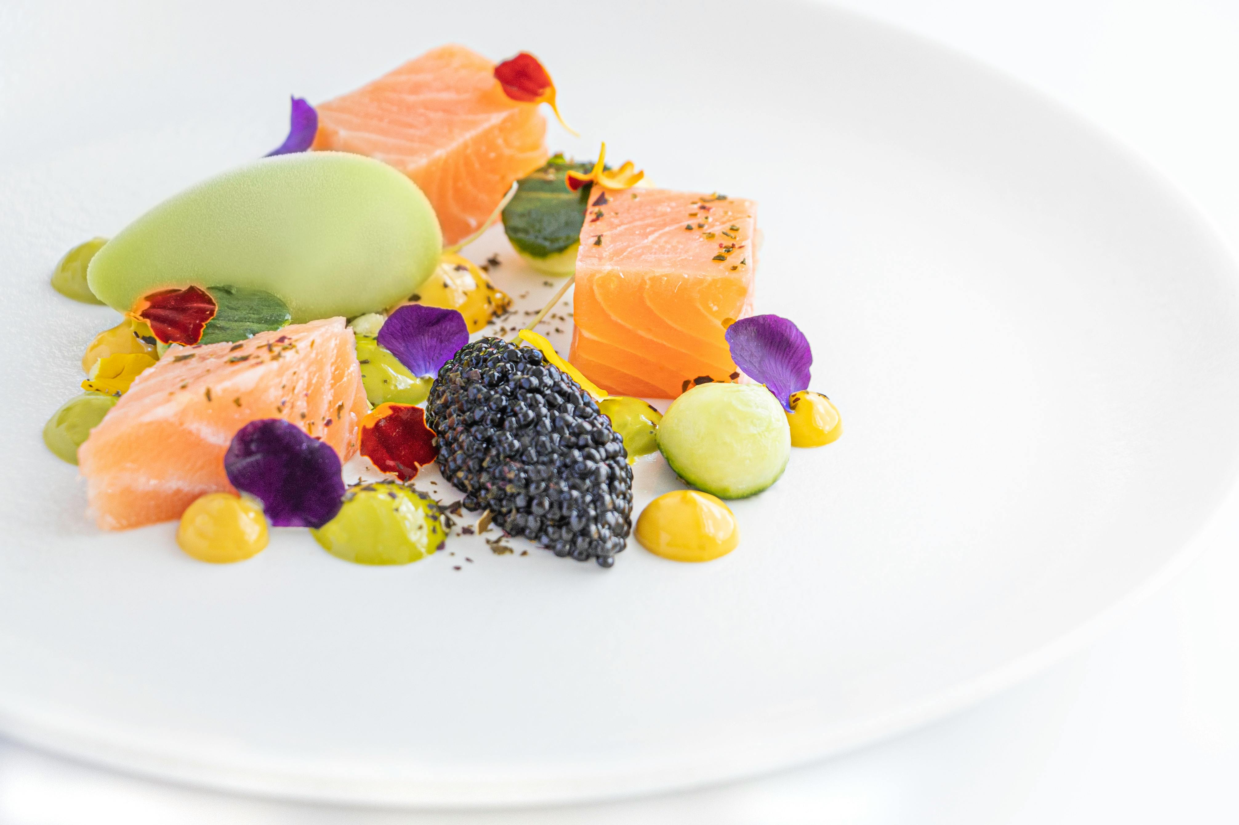 Salmon and Caviar with Colored Drops · Free Stock Photo