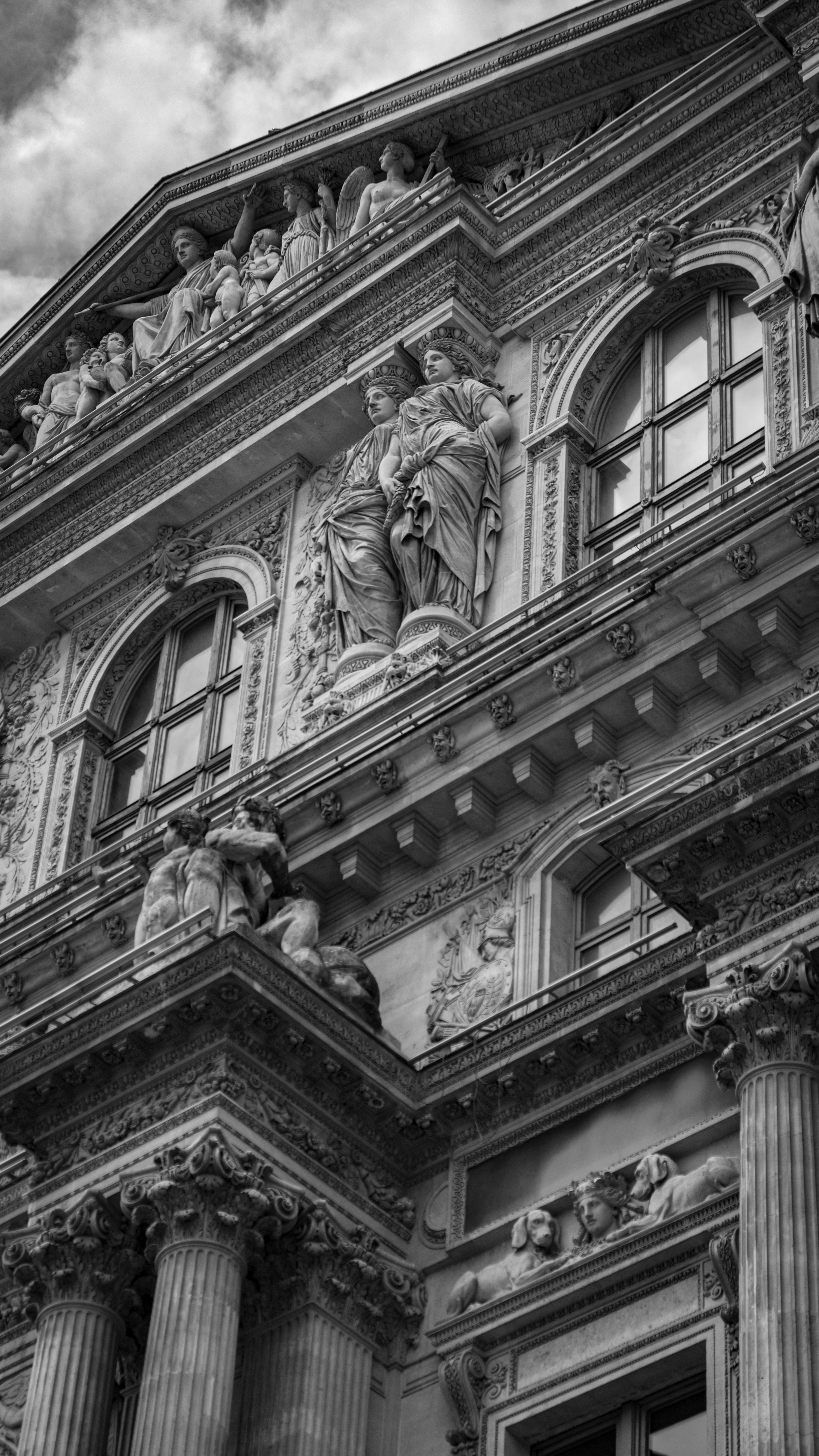 Low Angle Shot of the Louvre Museum Building Facade, Paris, France ...