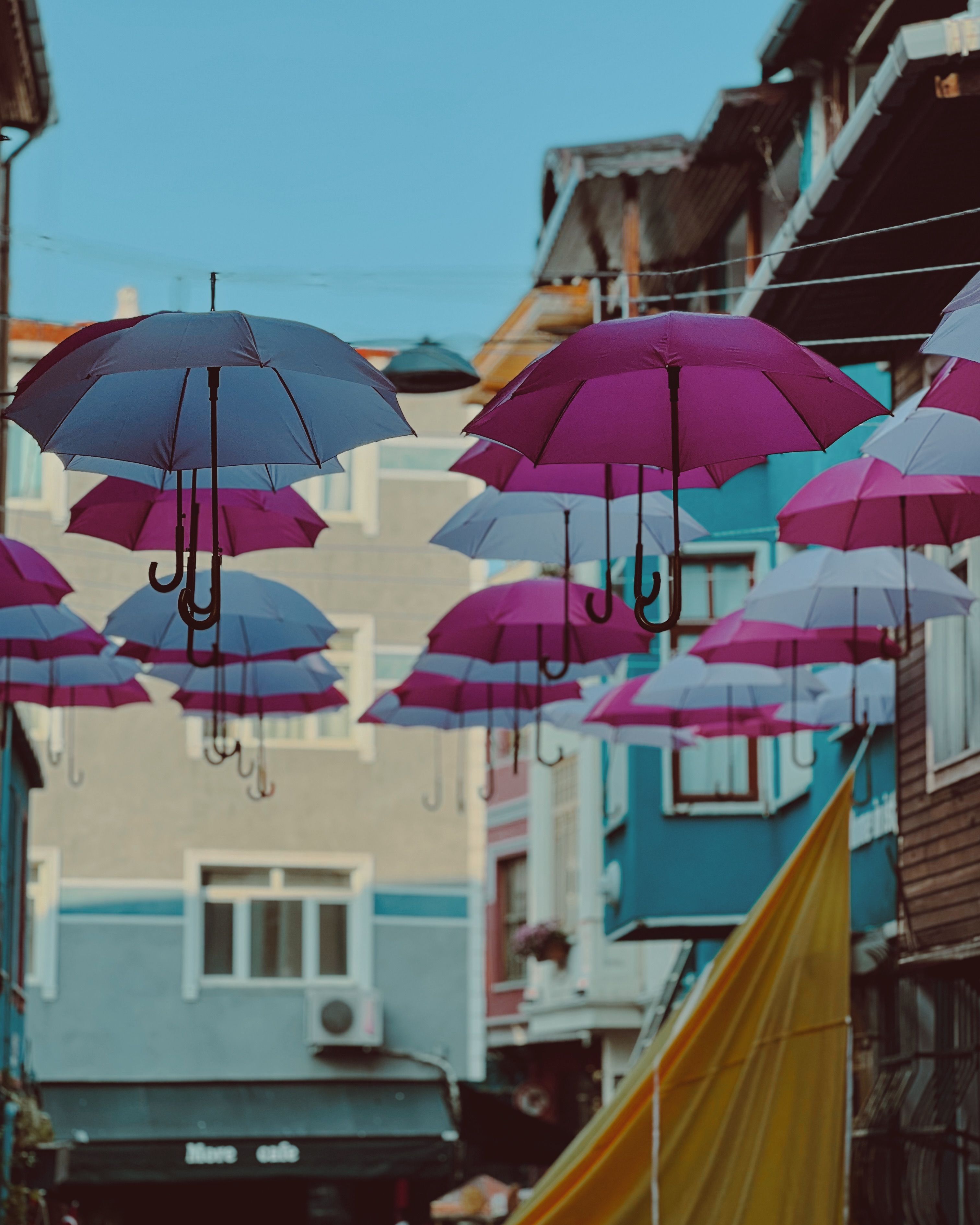 Colorful Umbrellas Hanging over a Street in a City · Free Stock Photo