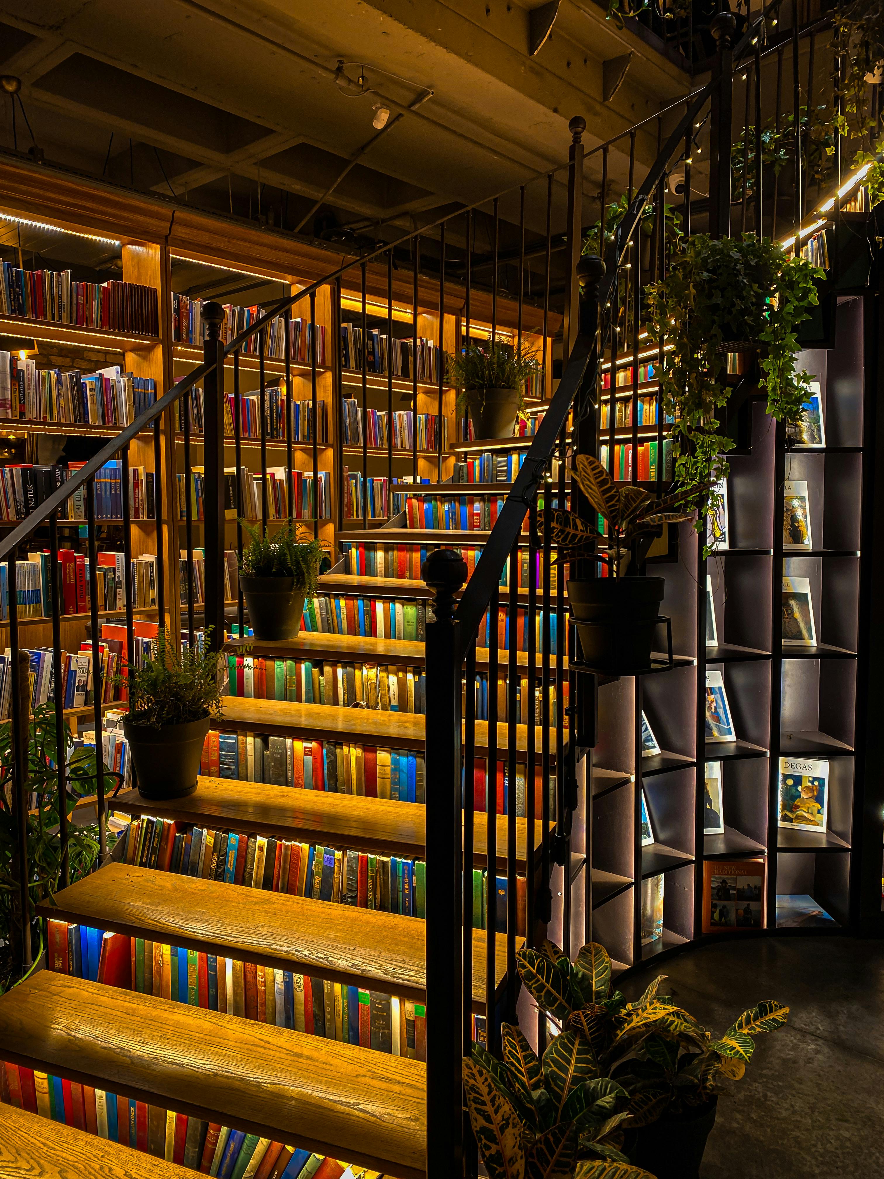 Bookstore Stairs with Books in the Risers of Steps · Free Stock Photo
