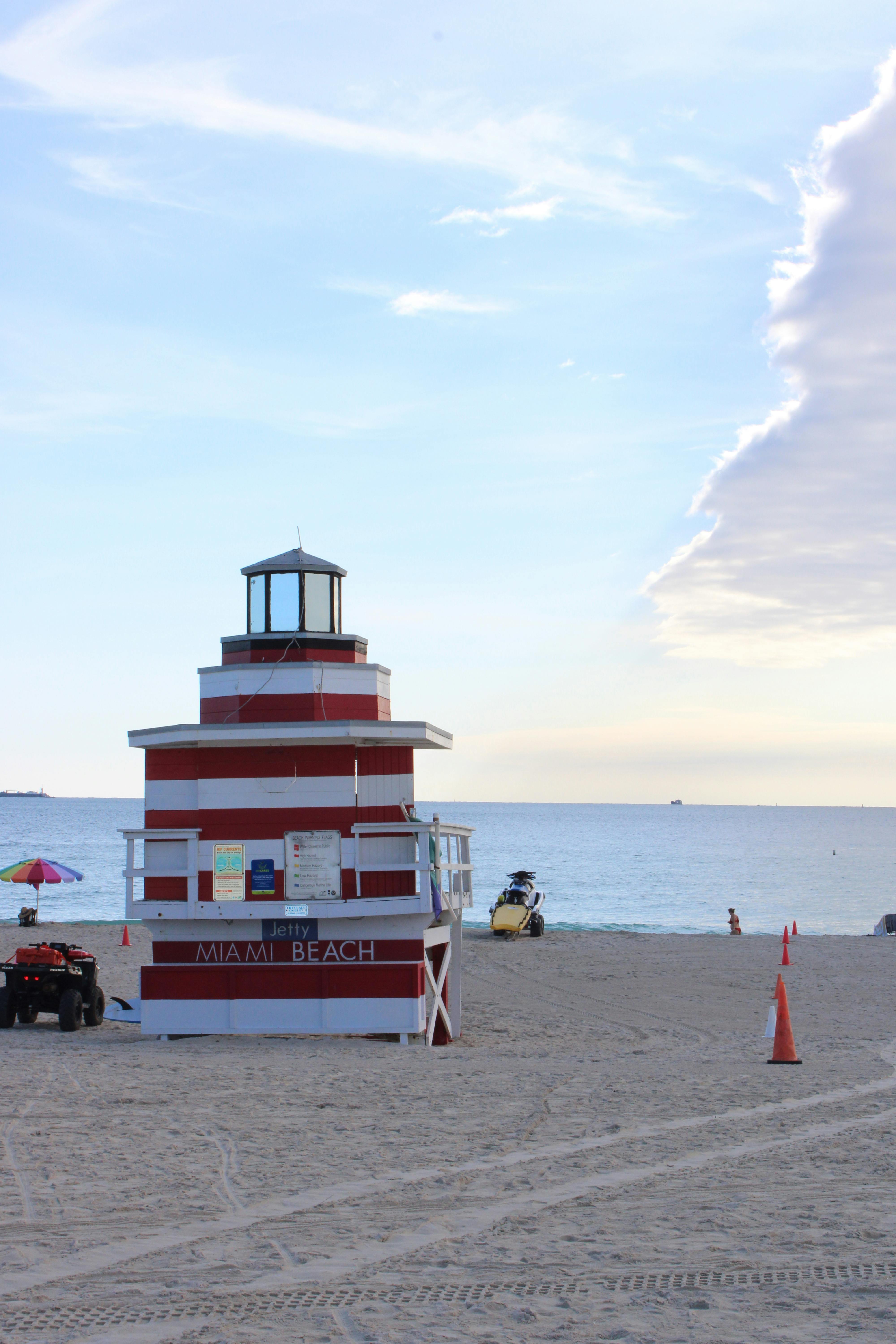 Lifeguard building on seashore against sundown sky · Free Stock Photo
