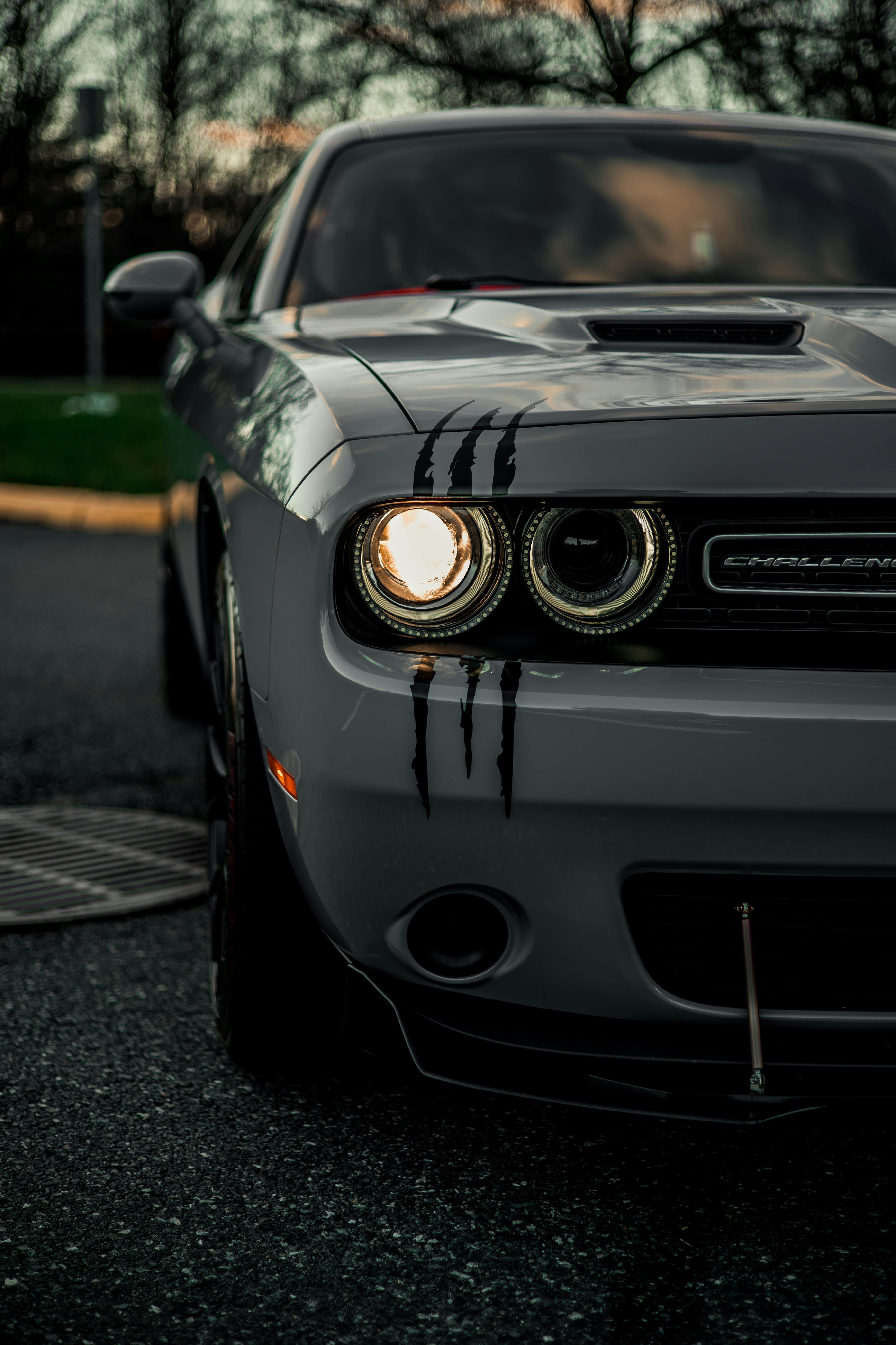 Gray Muscle Car with Light on Headlight · Free Stock Photo