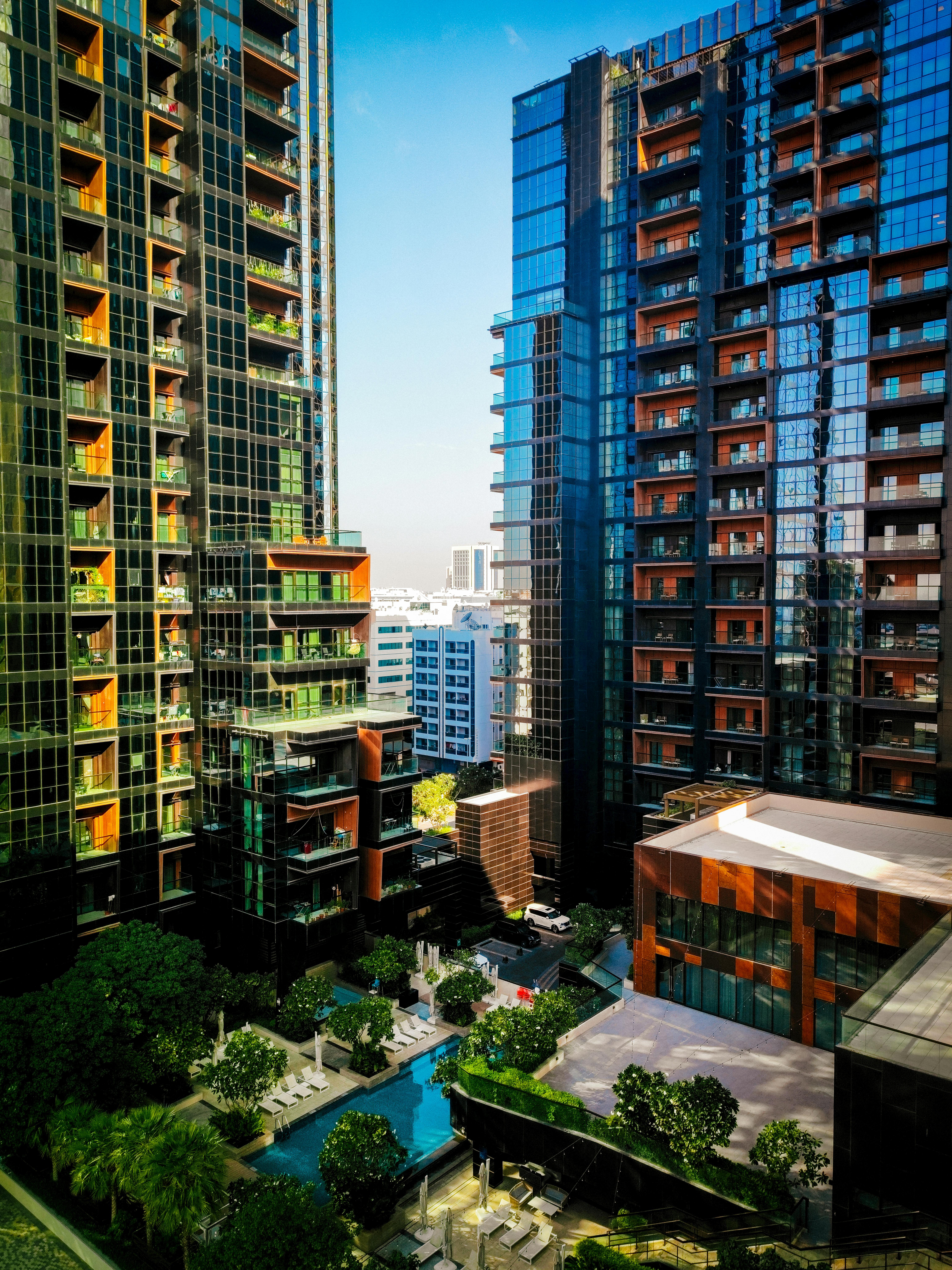 Courtyard and Skyscrapers of a Luxurious Hotel and Residential Complex ...