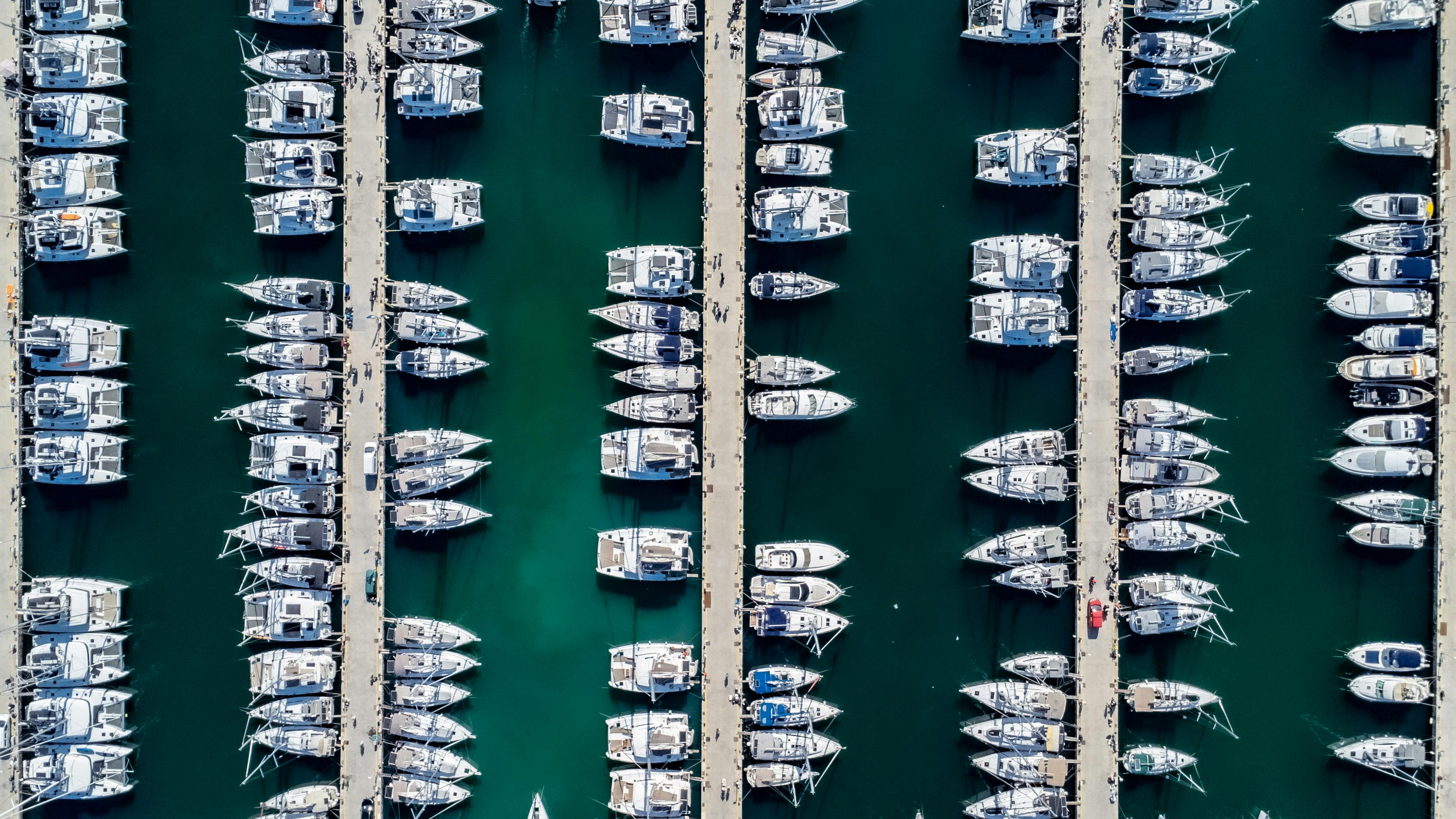 Aerial View of Rows of Boats Moored in a Harbor · Free Stock Photo