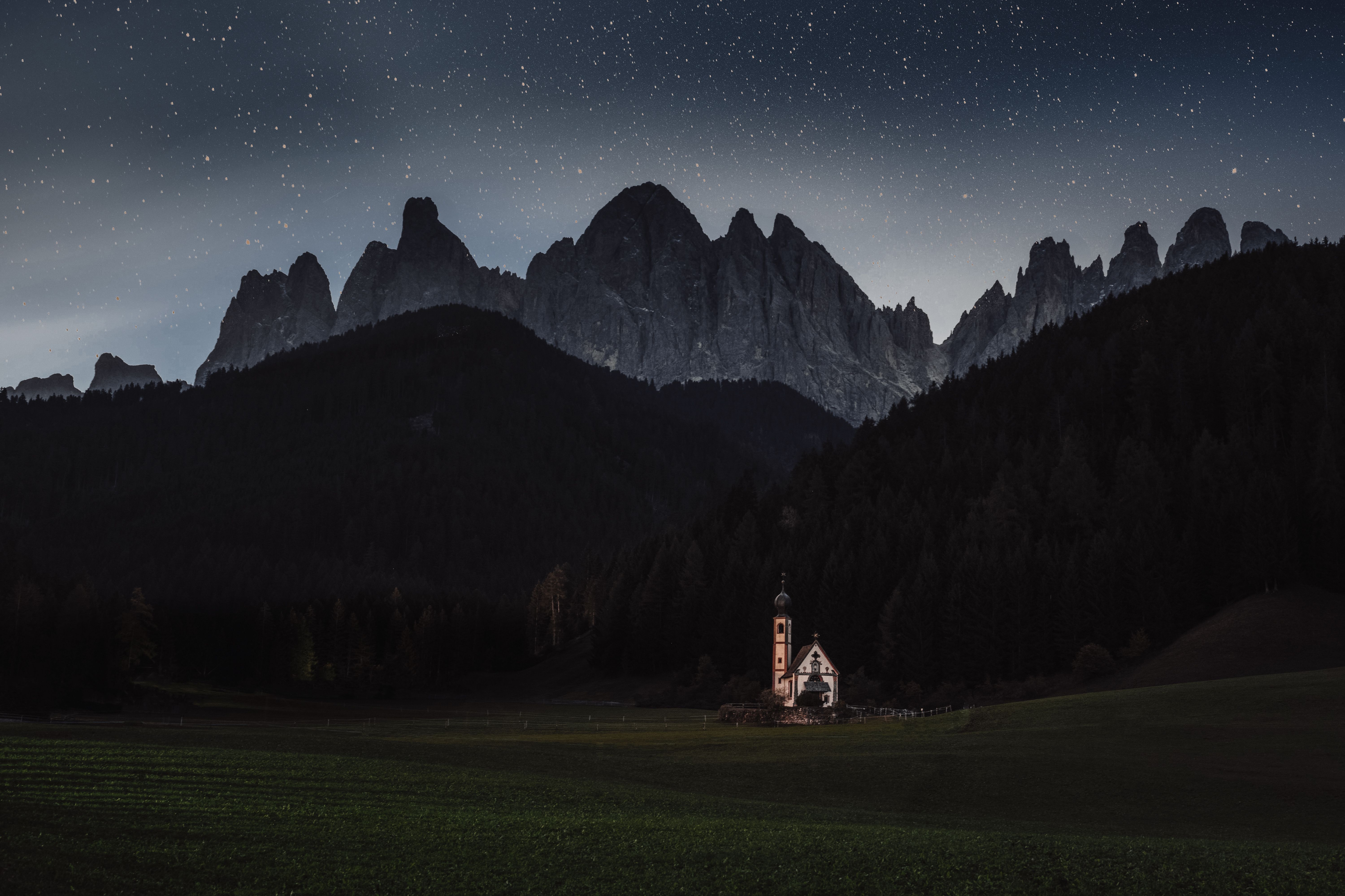 Small Church in Valley with Mountain Range in Backg · Free Stock Photo