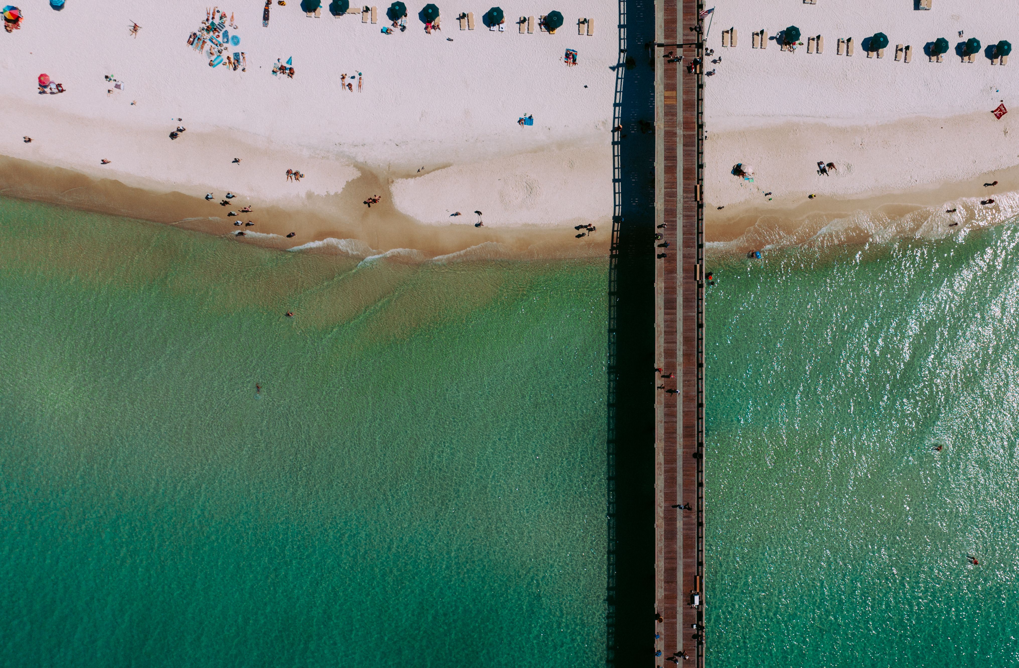 Aerial View of a Sunny Beach with Pier and Turquoise Waters · Free ...