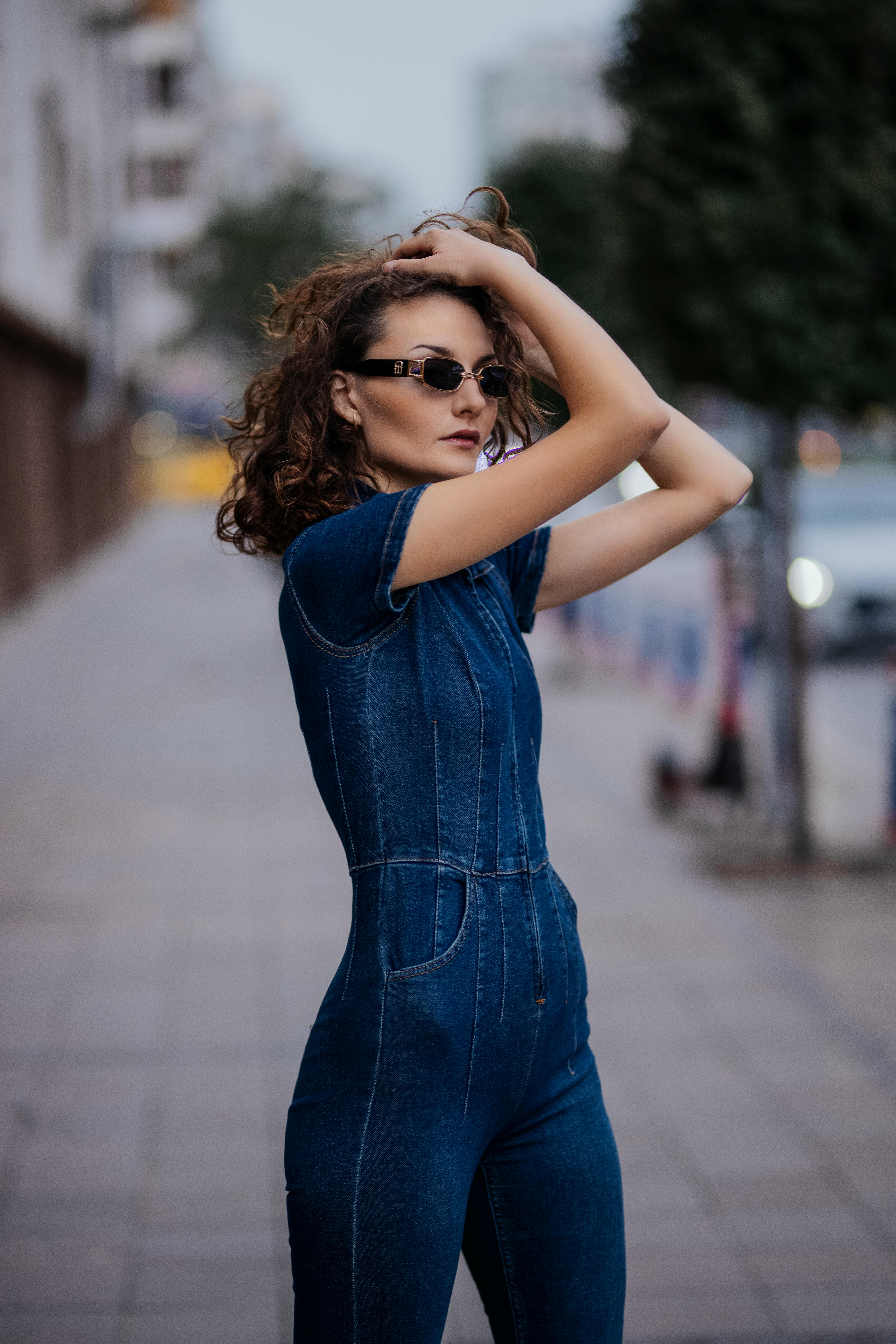 Portrait of Woman Wearing Denim Bodysuit · Free Stock Photo