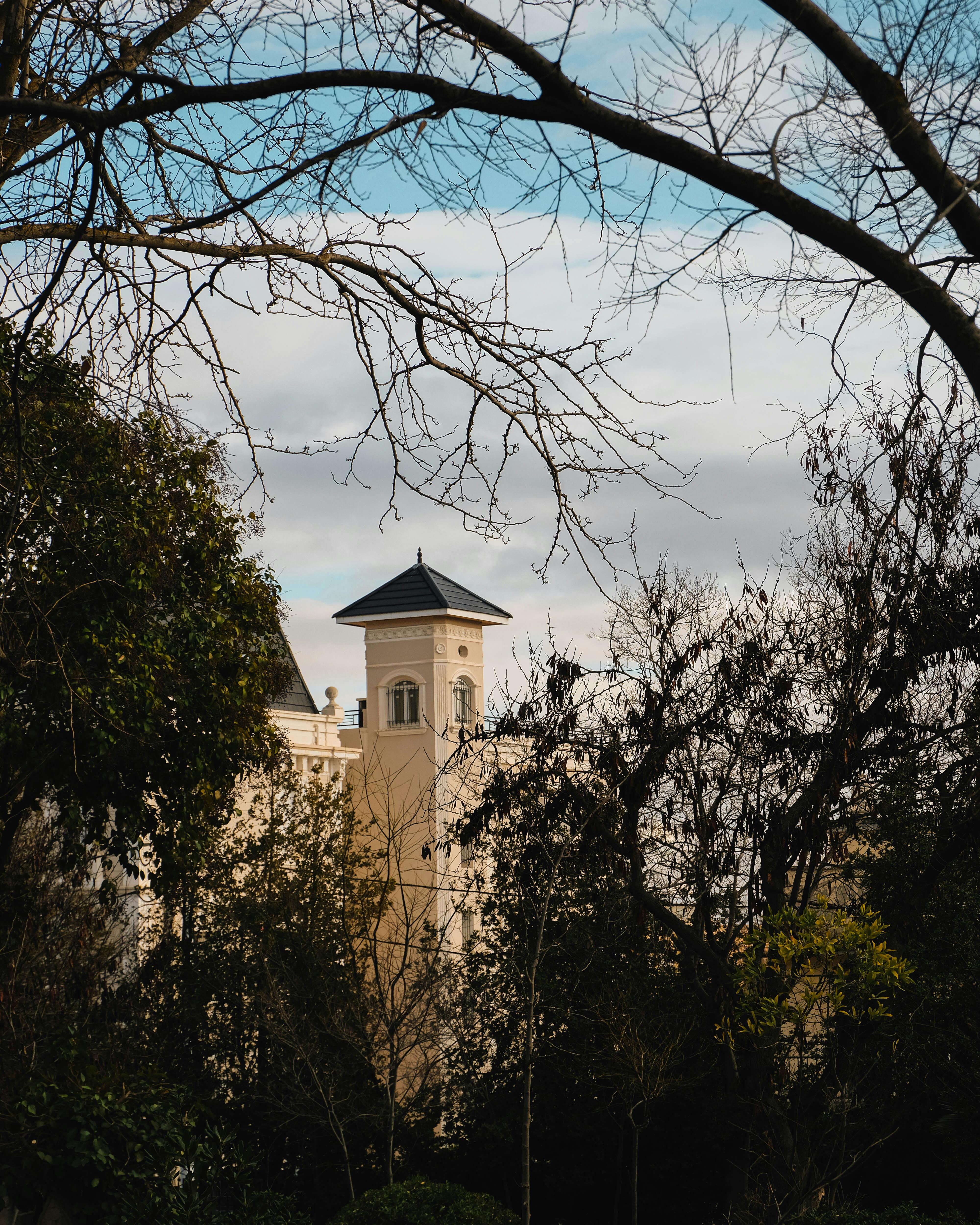 Beige Palace Tower Seen behind Trees · Free Stock Photo