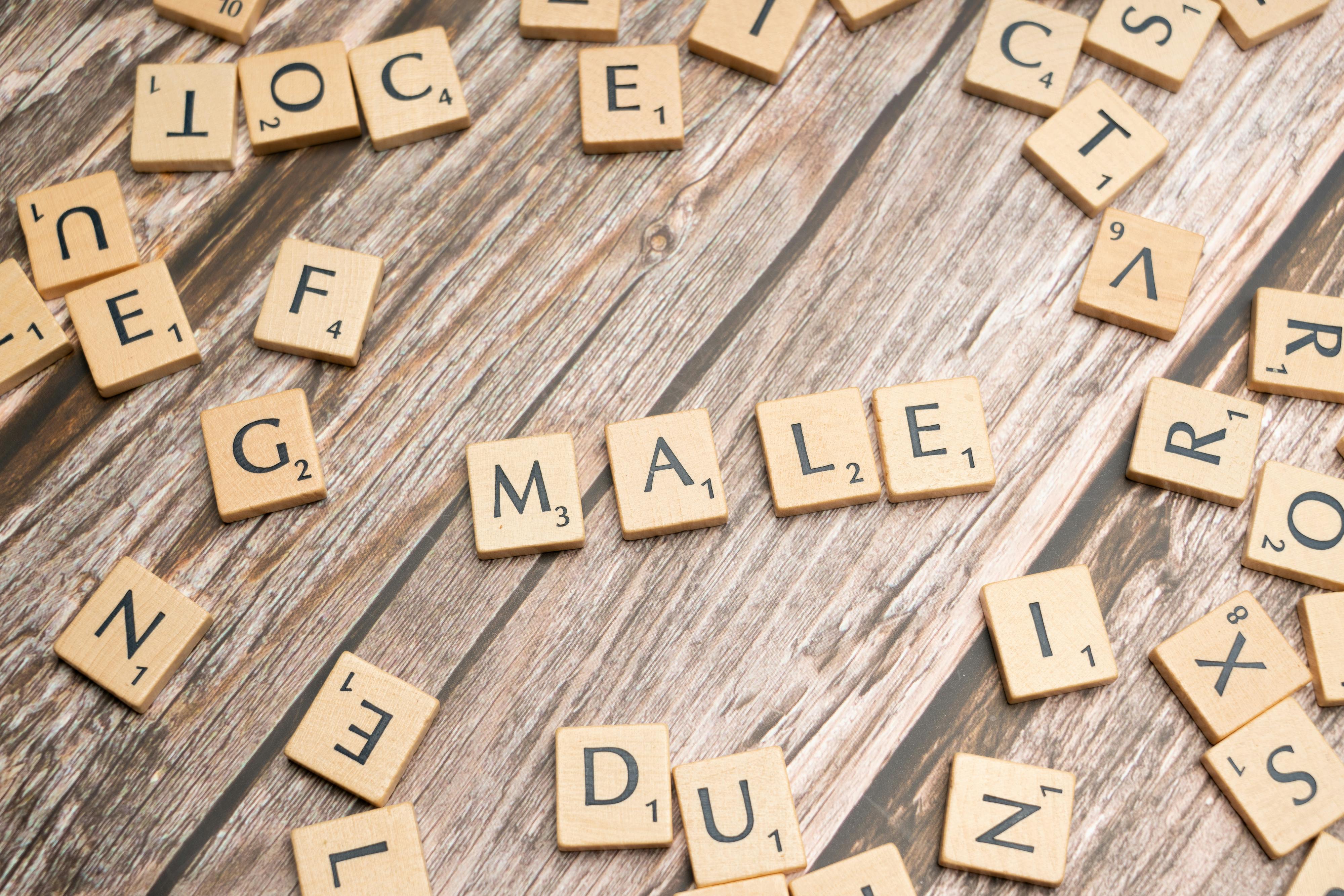 The word male spelled out with scrabble letters · Free Stock Photo