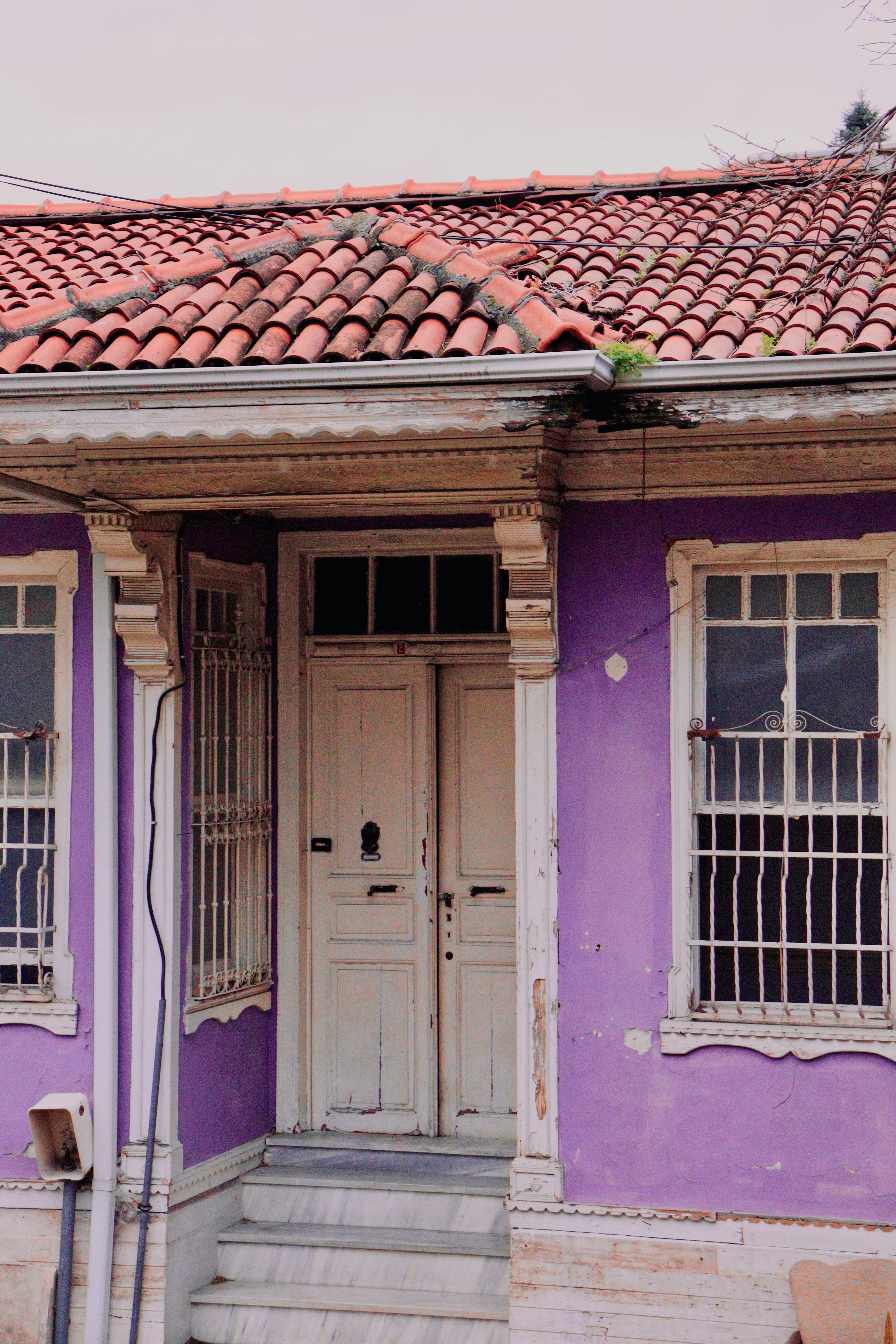 Porch of an Old House with Lilac Walls and Red Tile Roof in Bursa ...