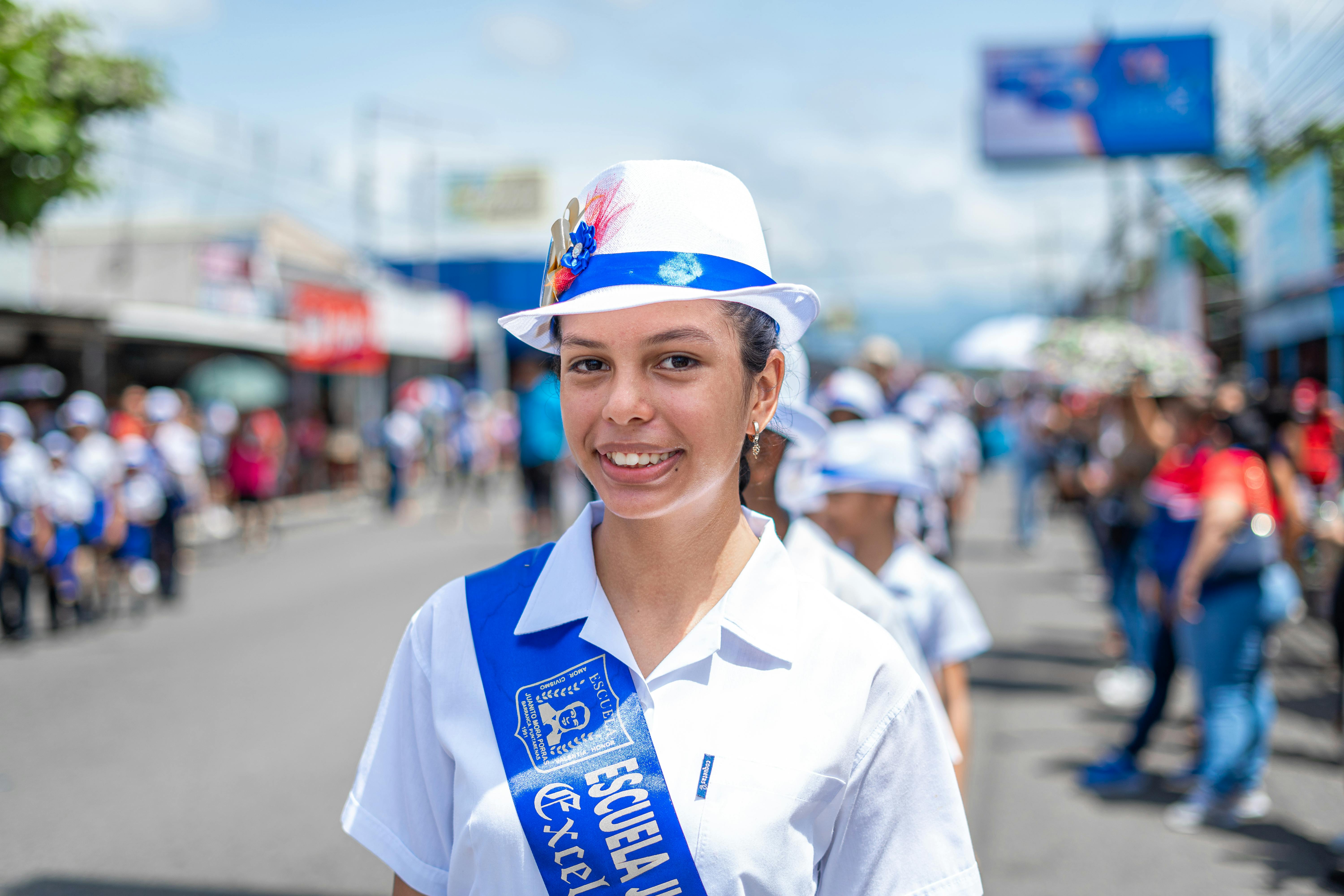 A Girl Wearing a Sash Marching in the Independence Day Parade in Costa ...