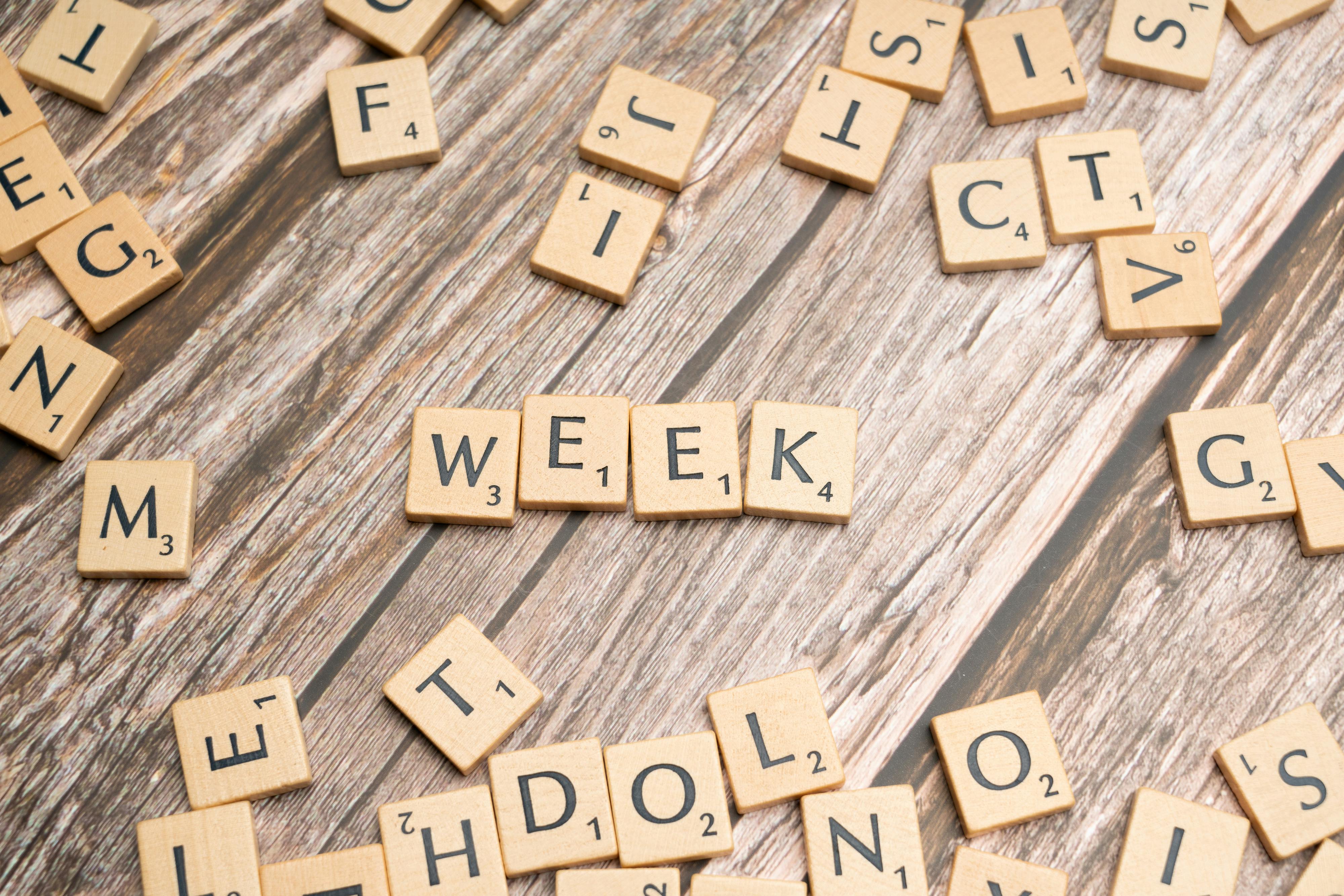 Scrabble letters spelling the word week on a wooden table · Free Stock ...