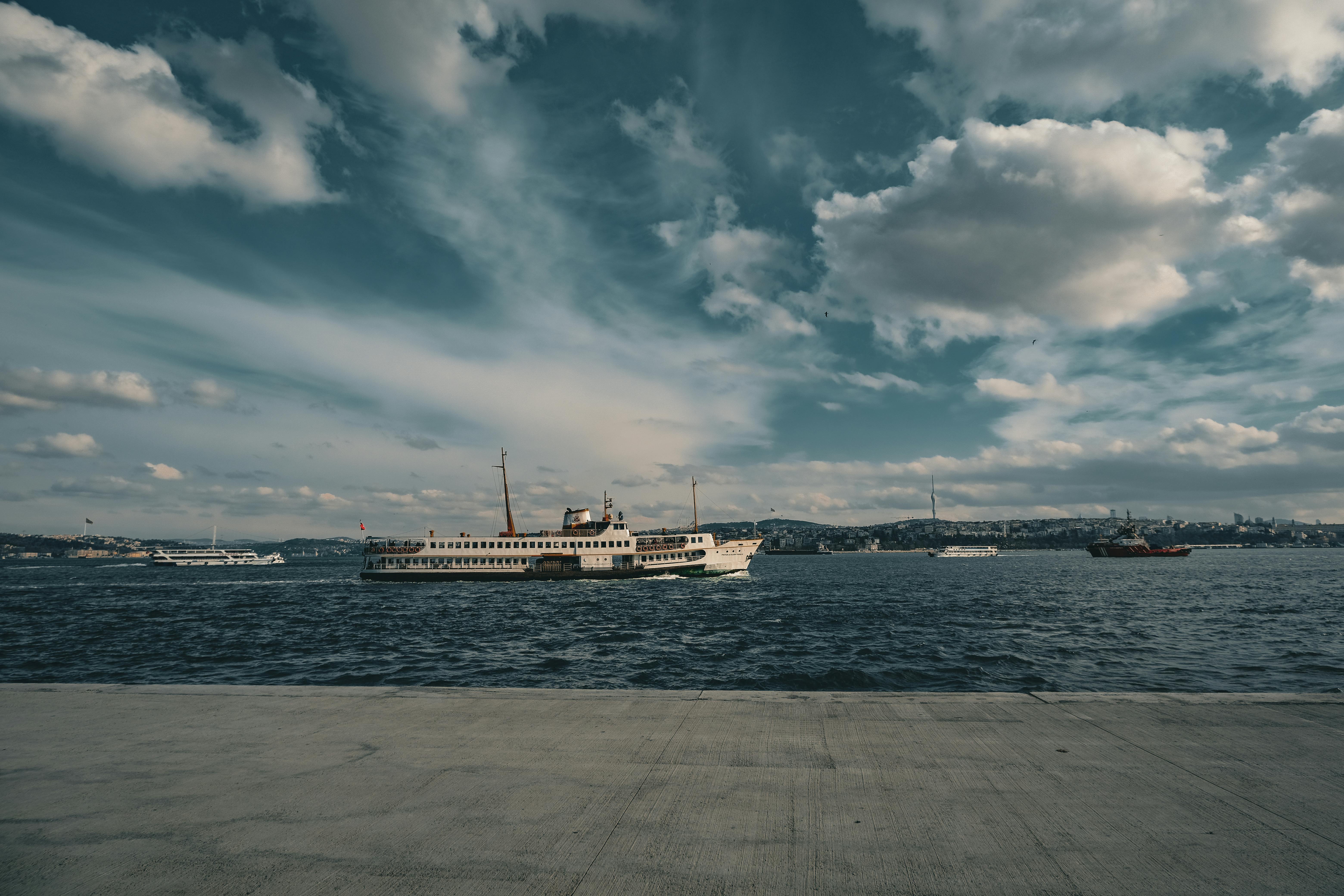 View of Ships and Ferries on the Bosphorus Strait in Istanbul, Turkey ...