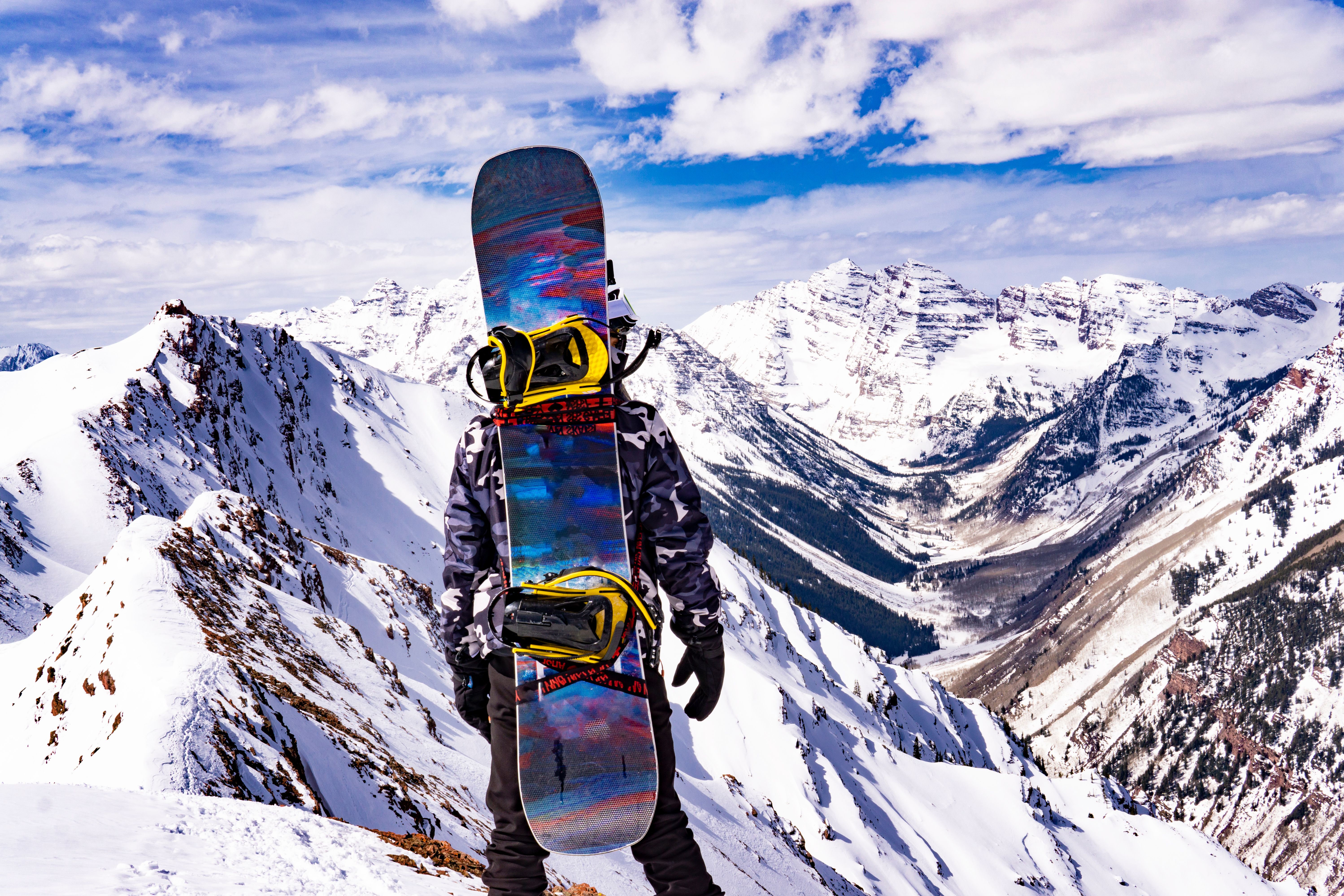 Person with Snowboard on Back Standing on Mountain in Colorado, USA ...