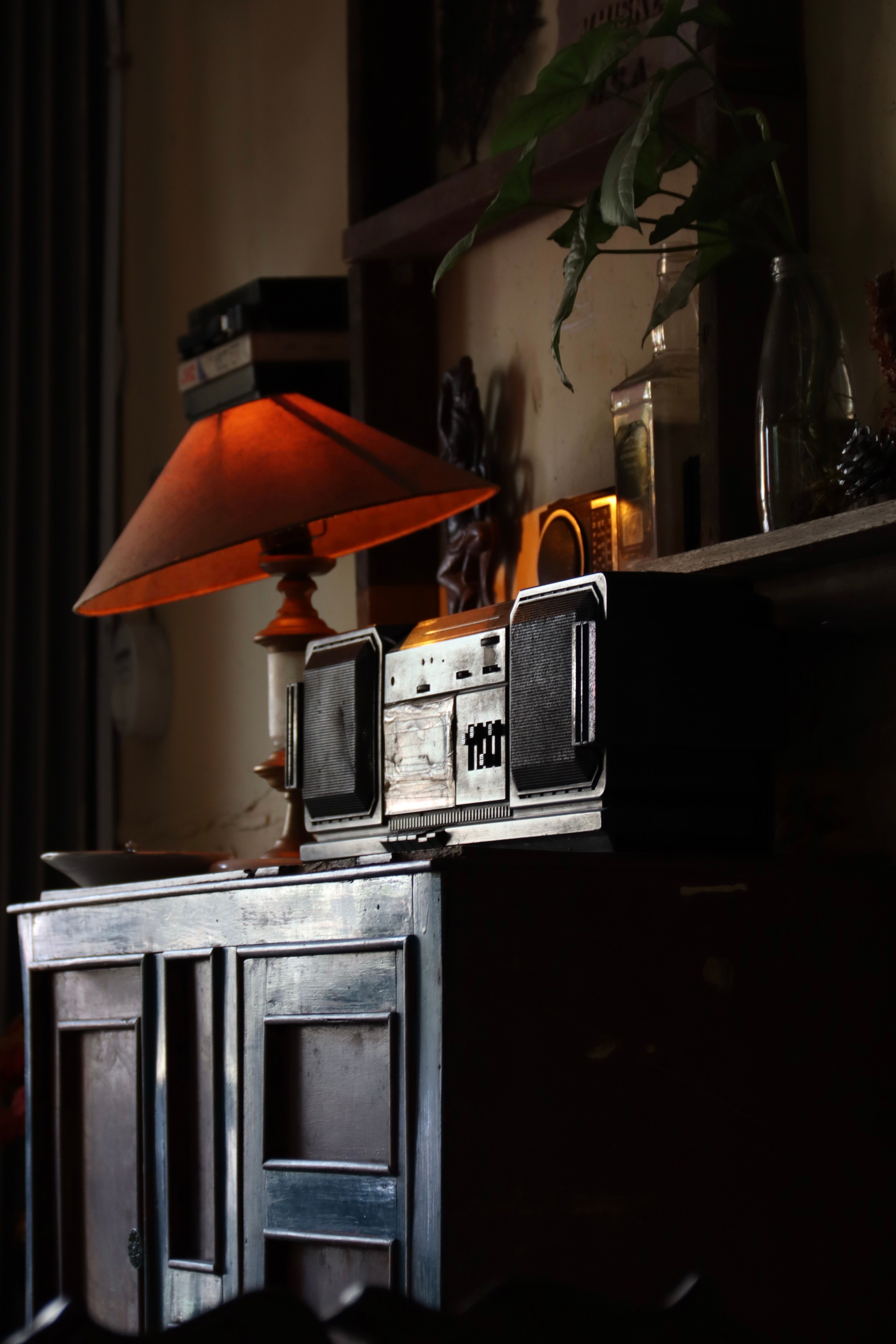 Lamp and Vintage Radio on Dresser · Free Stock Photo