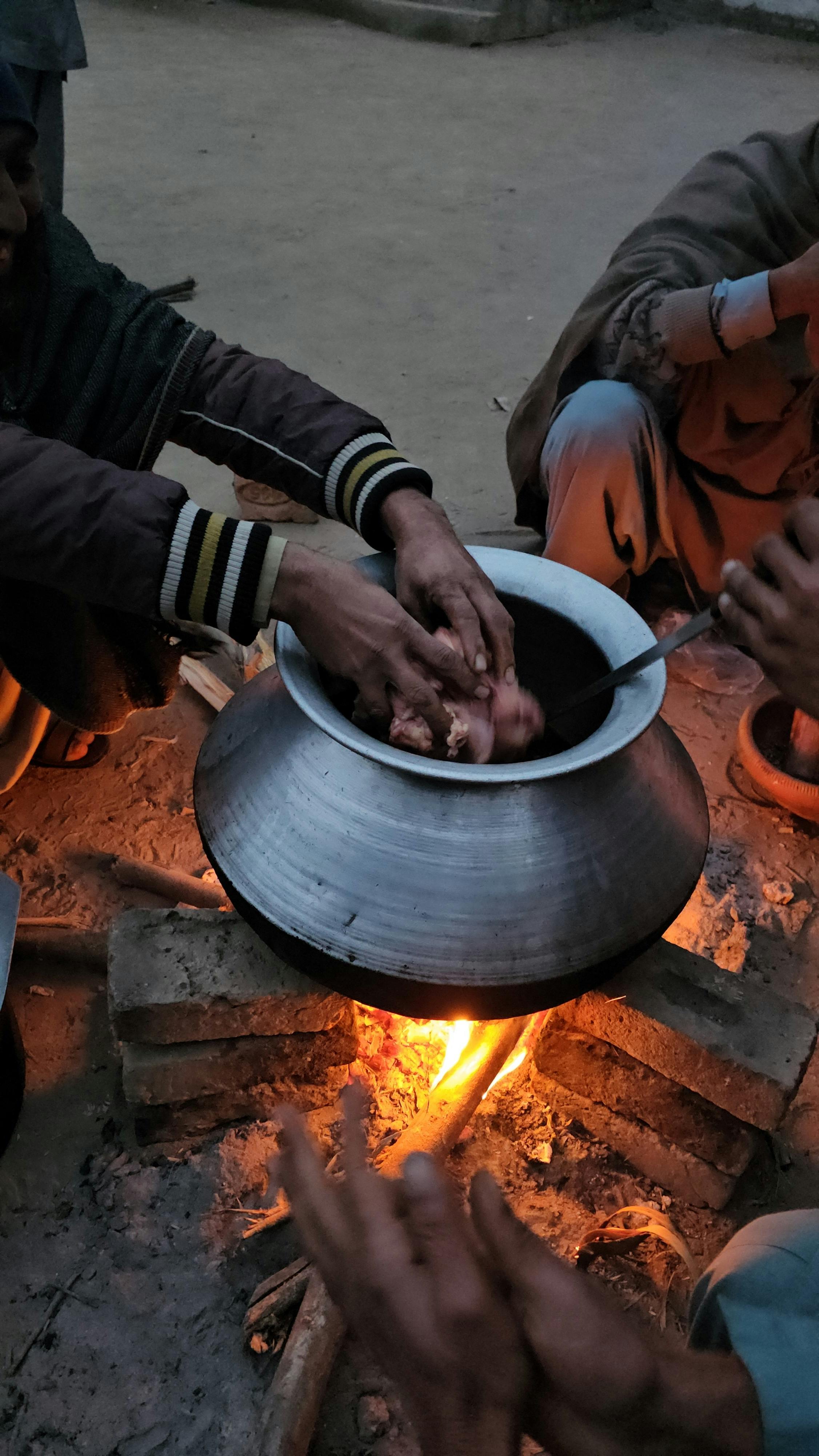 Cooking in Silver Pot on Bonfire · Free Stock Photo