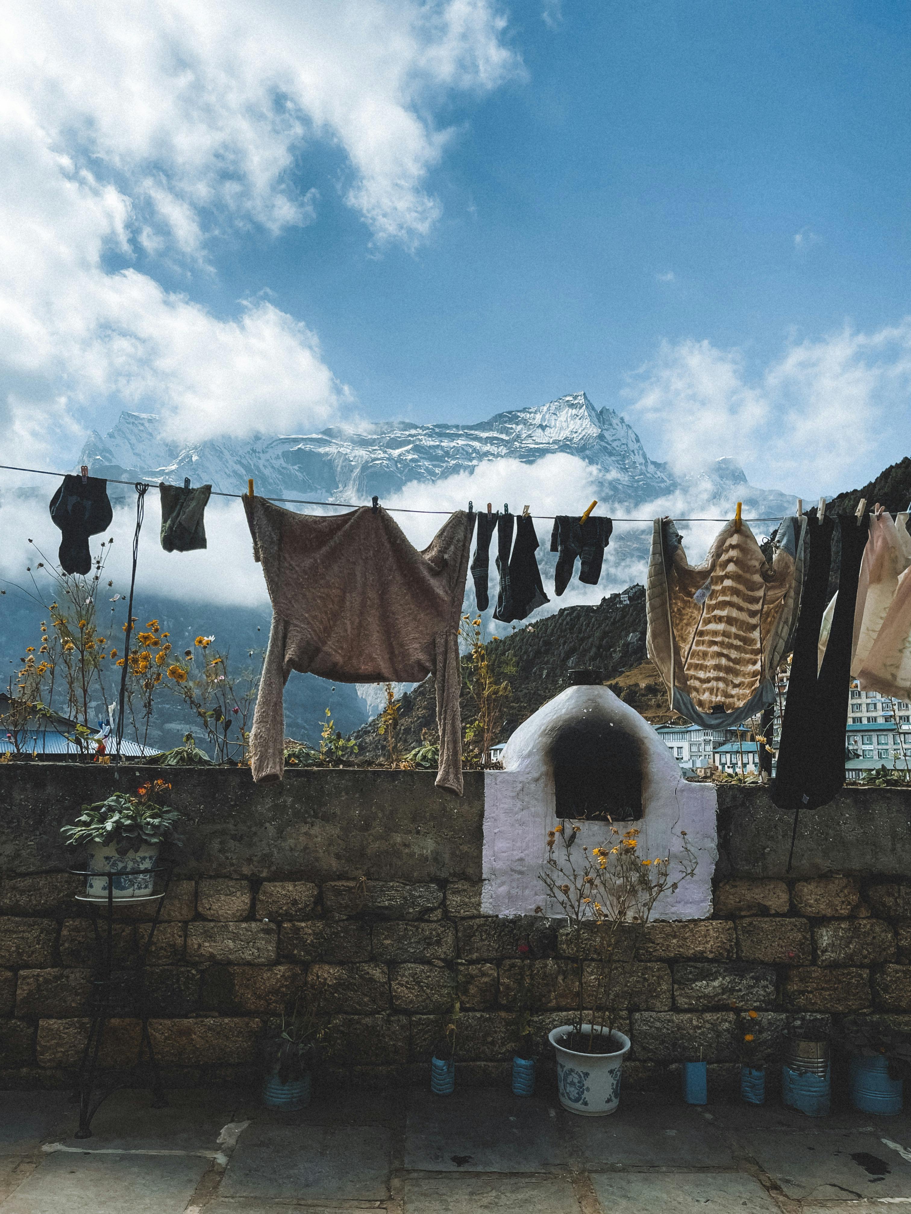 Air Drying Laundry with Mountains in Background · Free Stock Photo