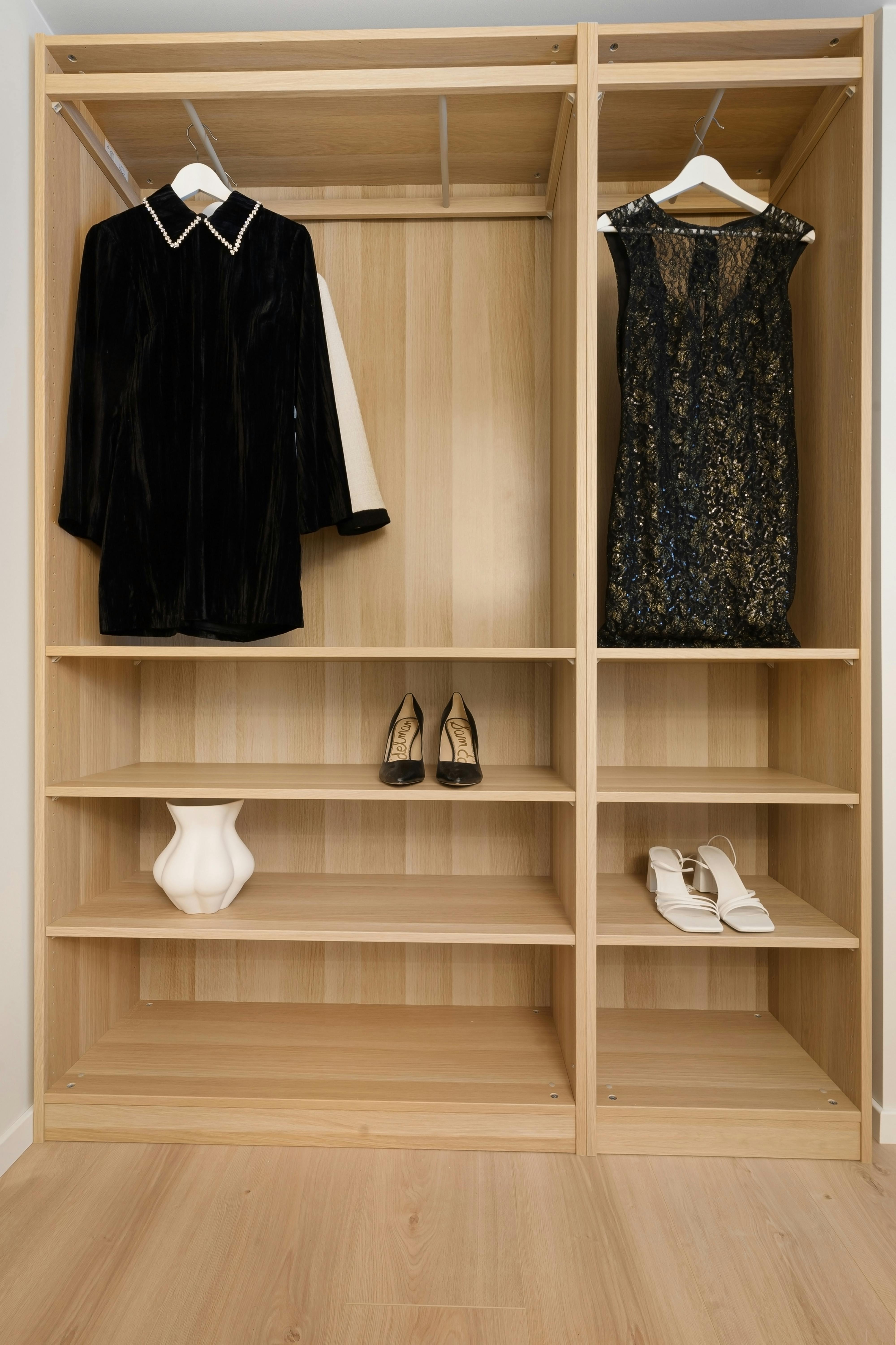 Oak Wood Wardrobe with Clothes and Shoes · Free Stock Photo