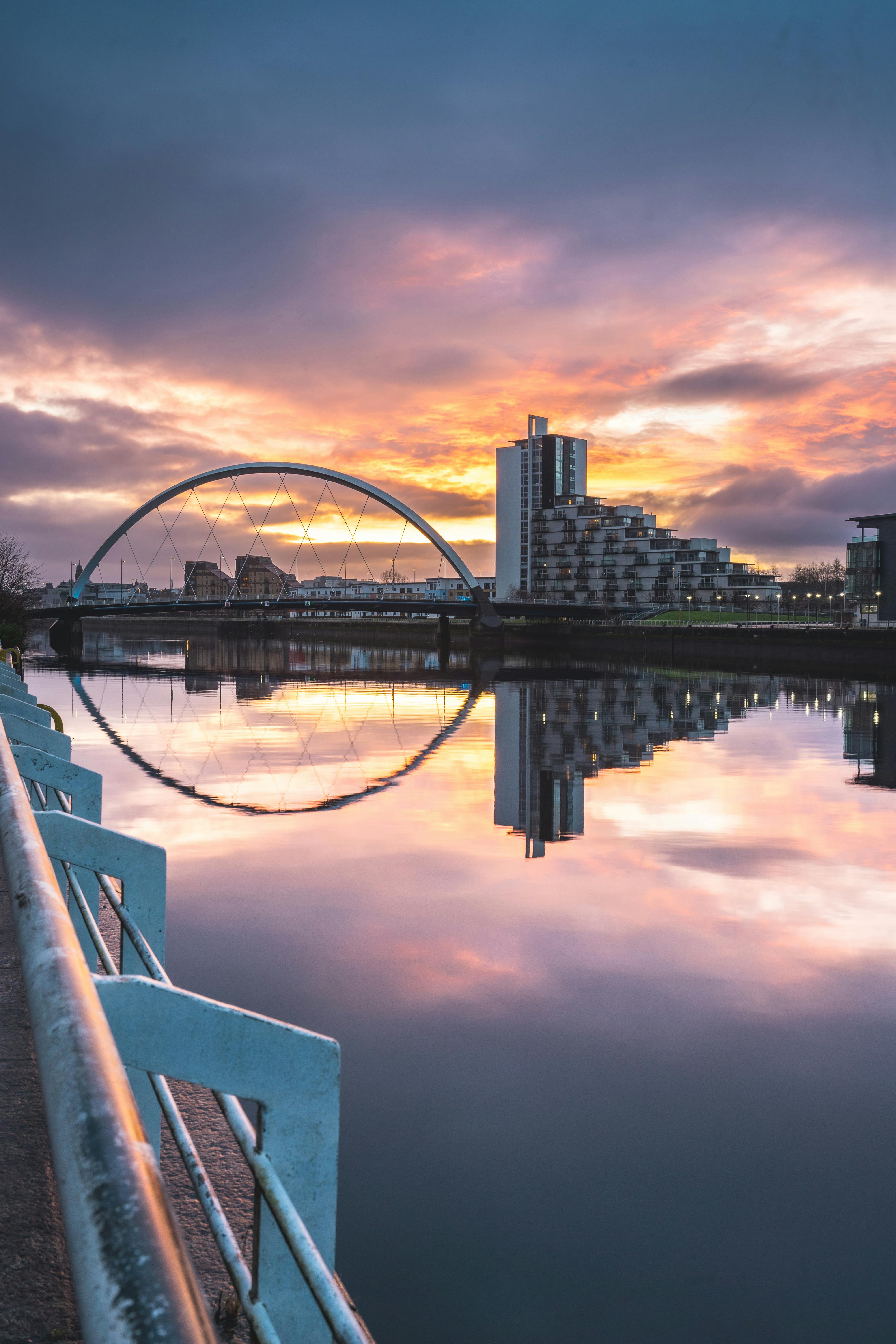 Glasgow with the Clyde Arch Bridge over the Clyde river, Scotland ...