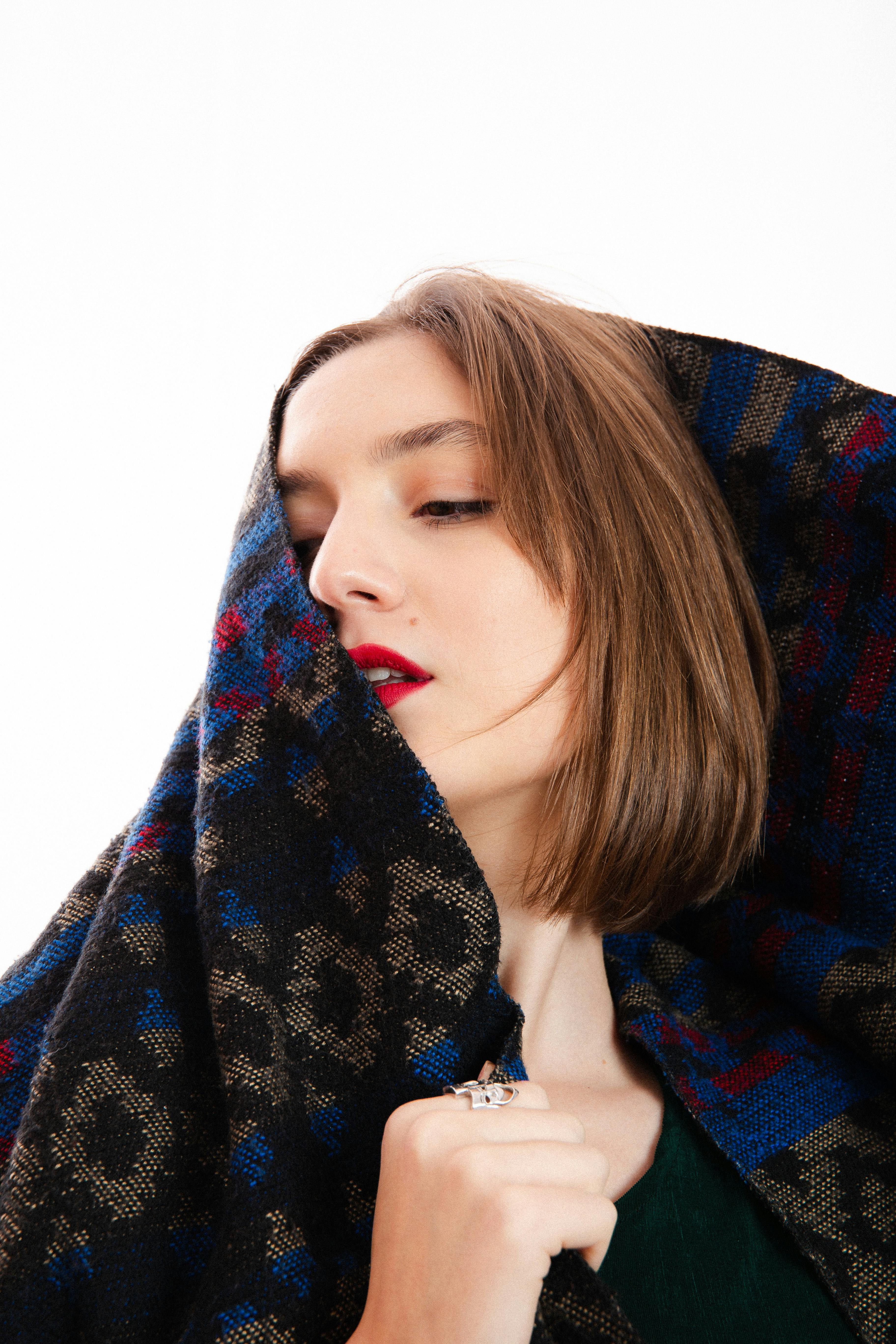 Beautiful Brunette Woman Posing with Scarf · Free Stock Photo