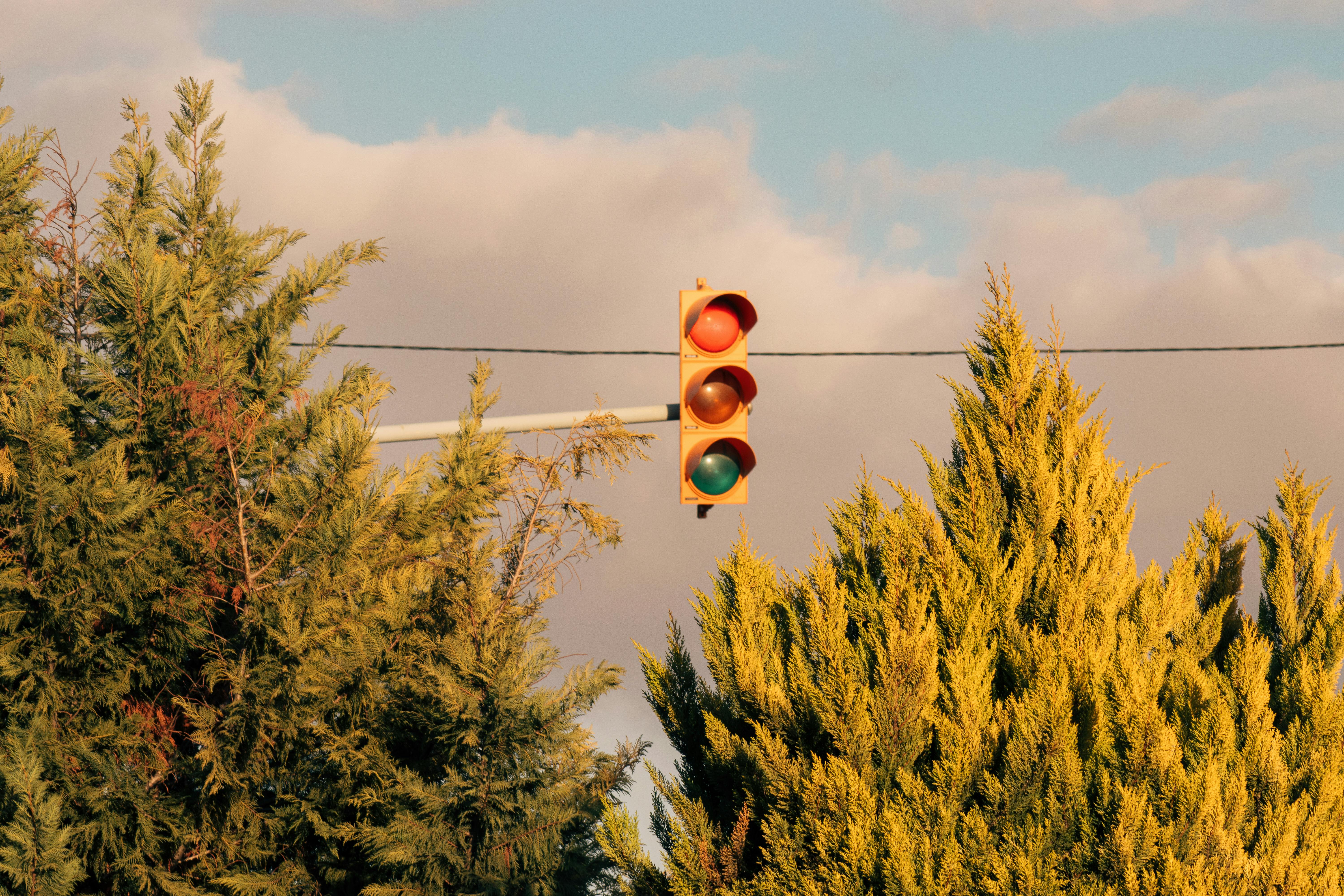 A traffic light is hanging from a wire · Free Stock Photo