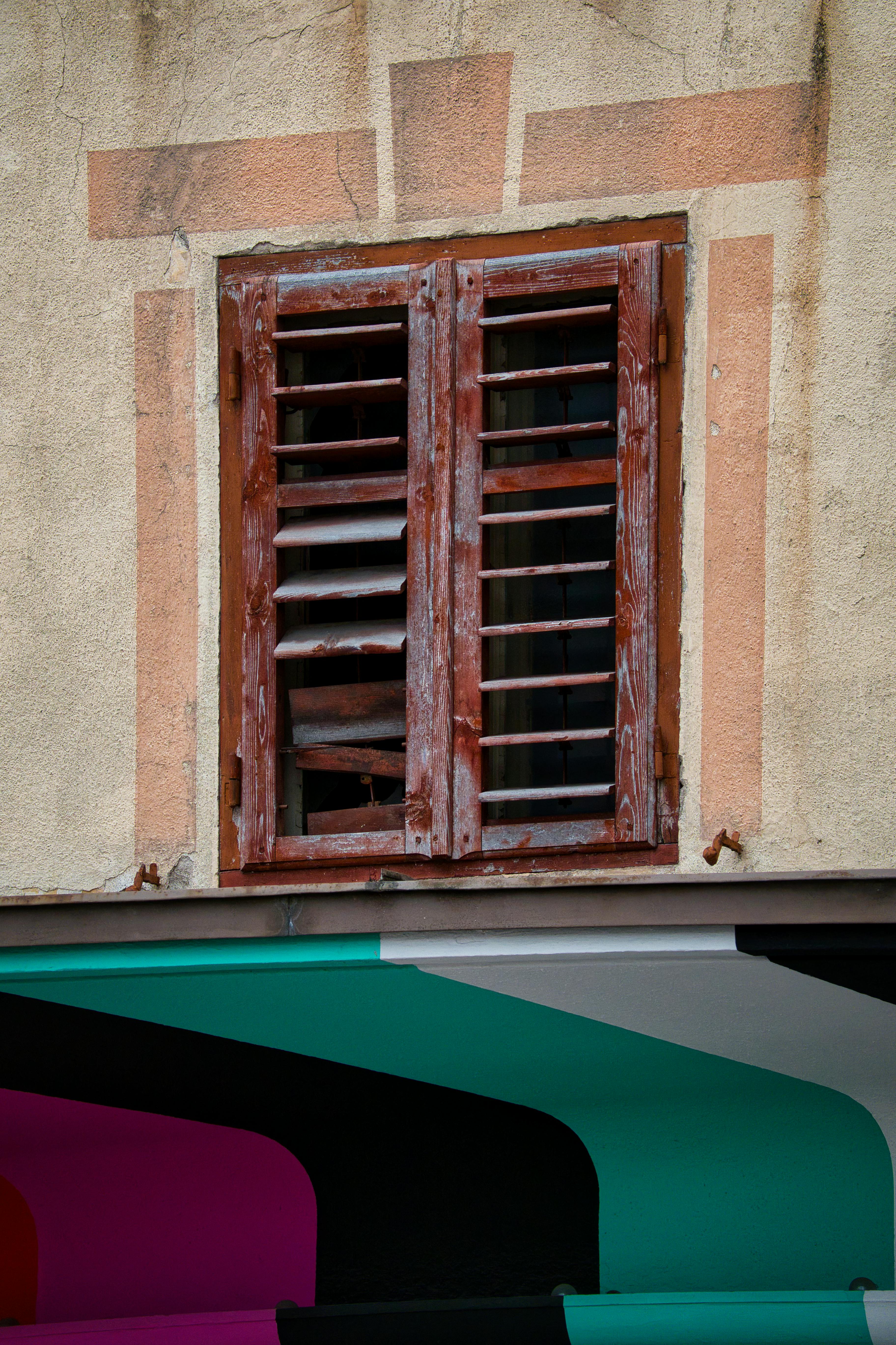 Close-up of a Broken Wooden Window Shutter in an Abandoned Building ...