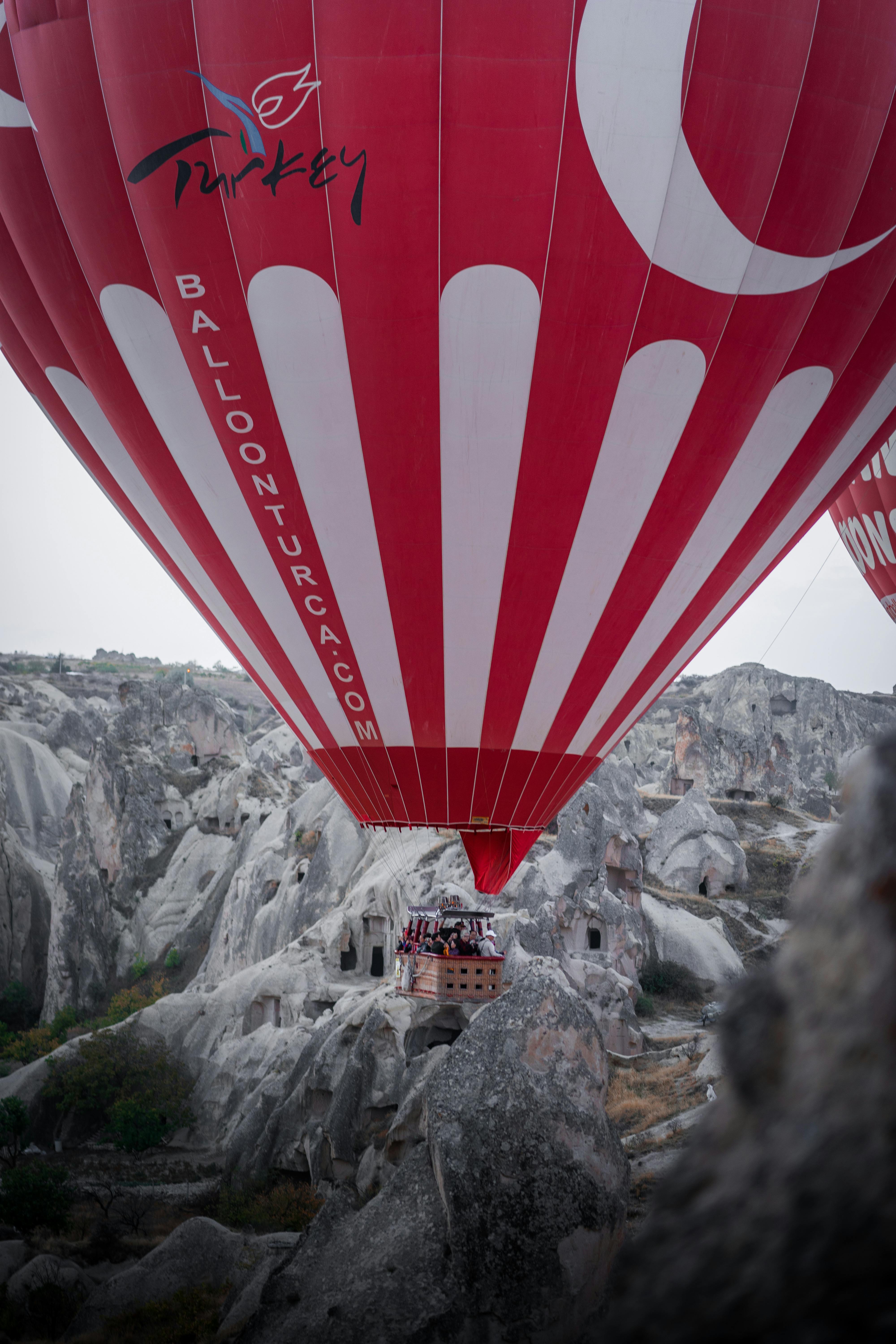 Hot Air Balloon with Flag of Turkey Flying in Cappadocia · Free Stock Photo