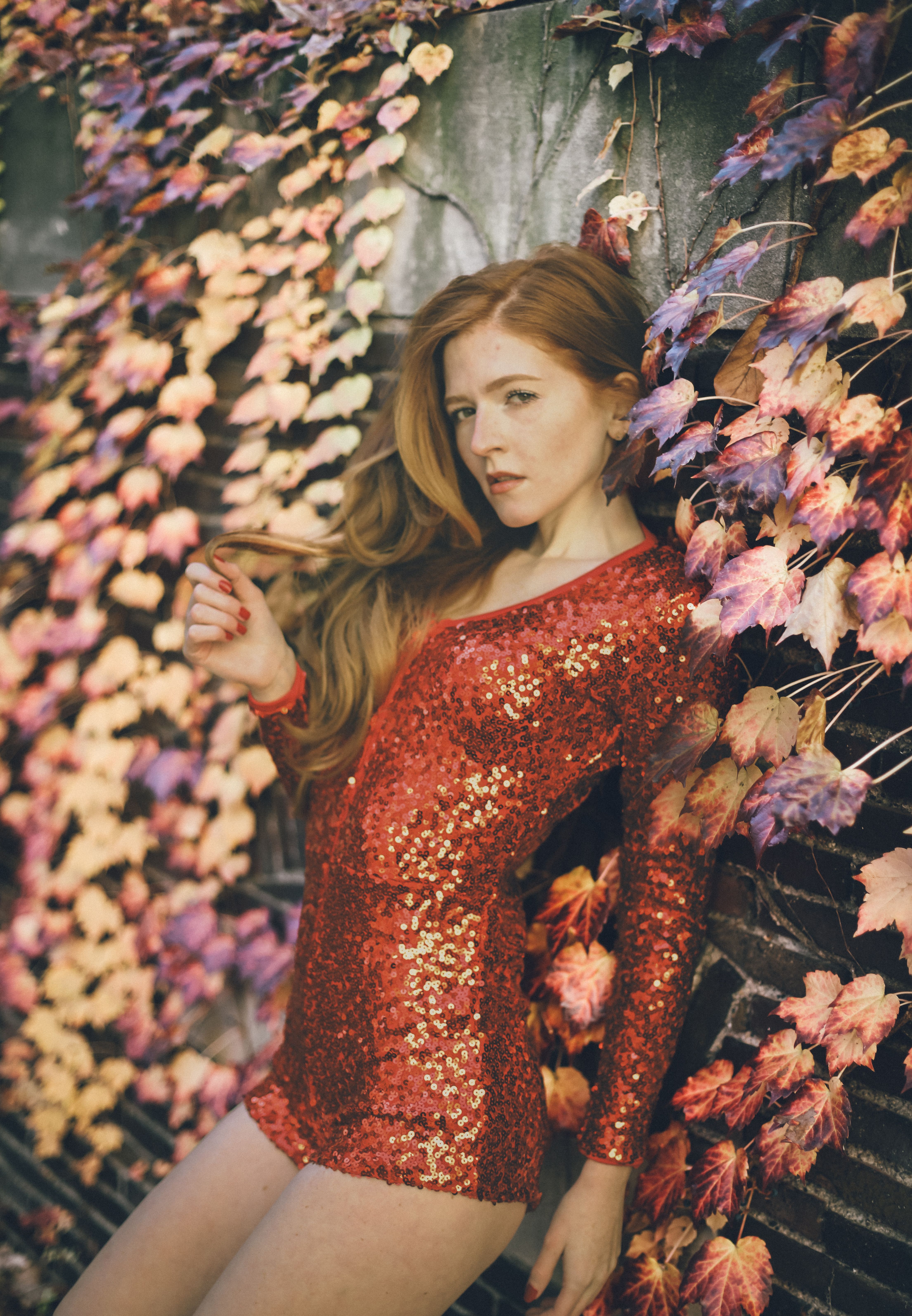 Red-haired Model in a Red Sequin Mini Dress · Free Stock Photo