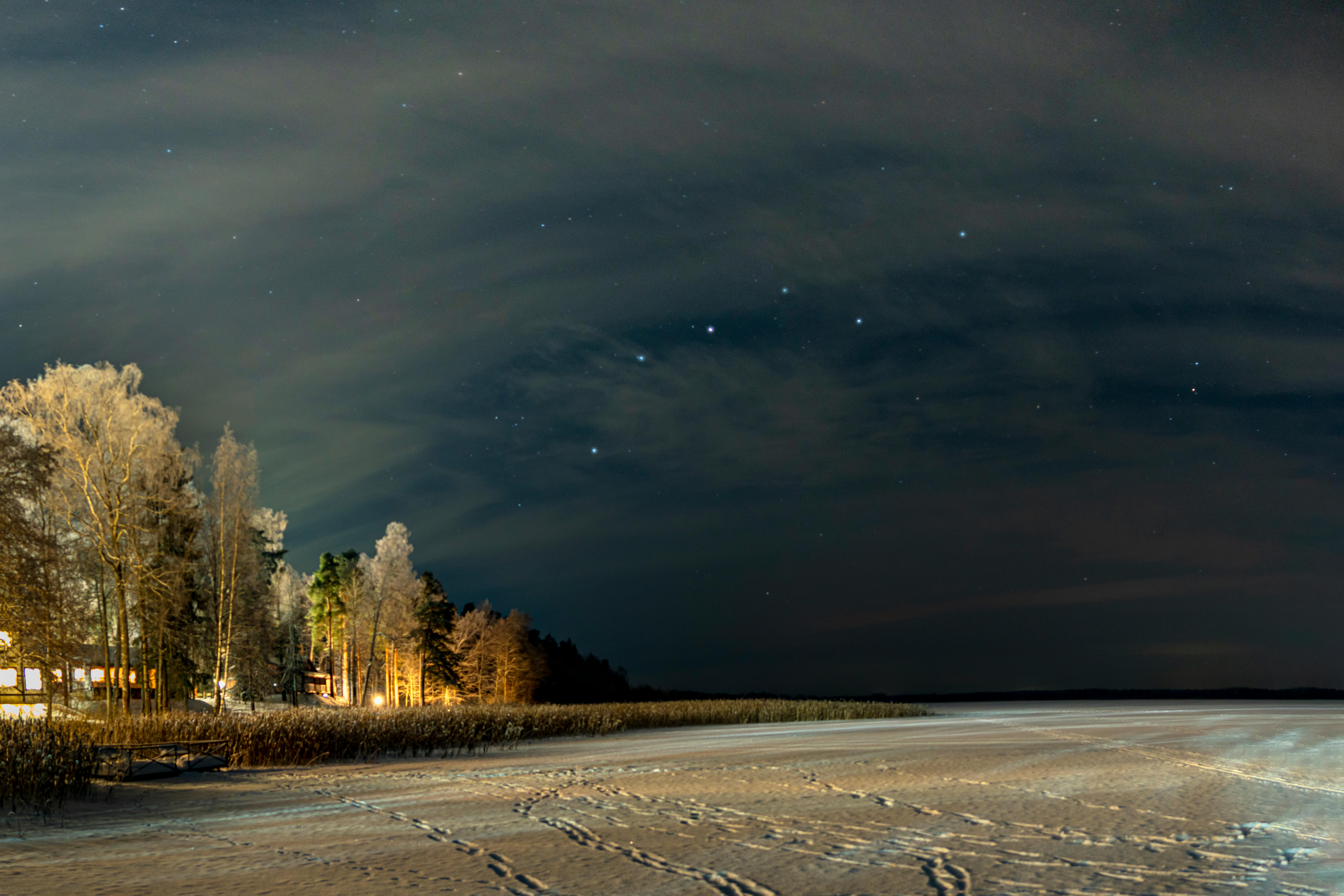 Snow in Countryside at Night · Free Stock Photo